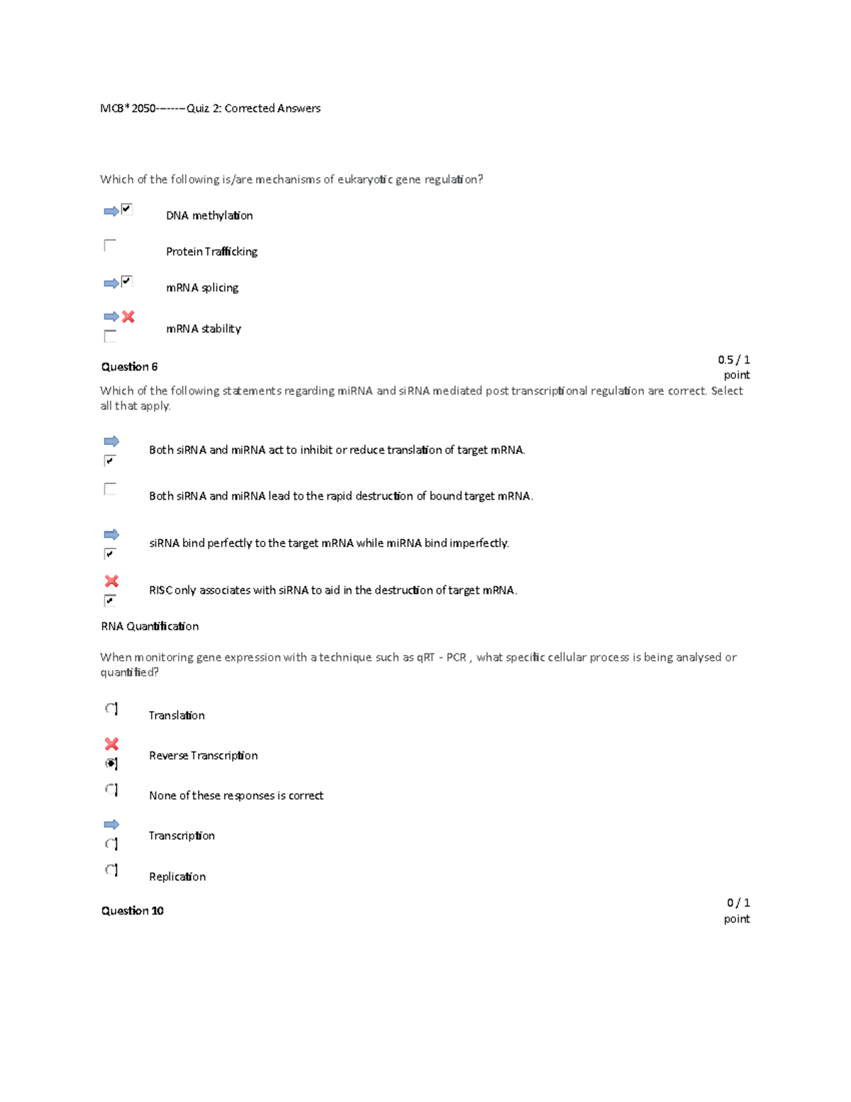 MCB 2050 Quiz 2: Corrected Answers on Gene Regulation & RNA-seq - Studocu
