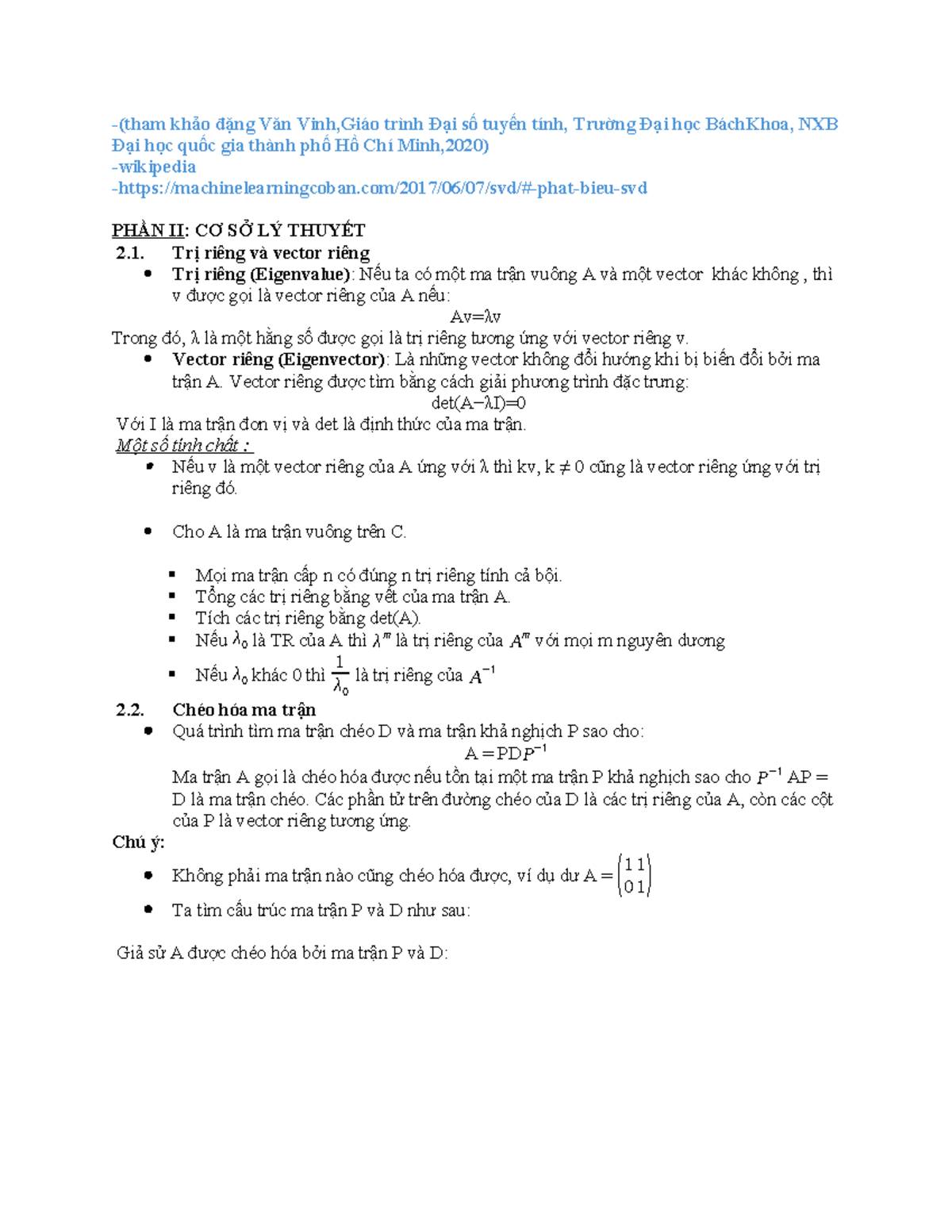 BTL ĐSTT: Giáo Trình Đại Số Tuyến Tính - Phần Lý Thuyết và Phân Tích SVD - Studocu