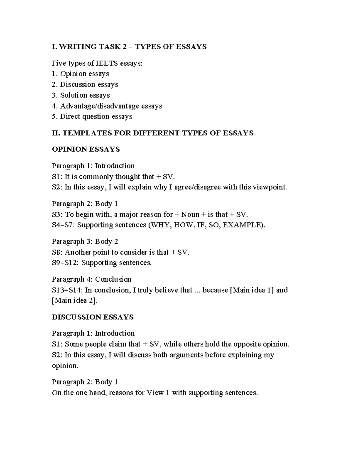 IELTS Writing Task 2: Essay Types & Templates Guide - Studocu