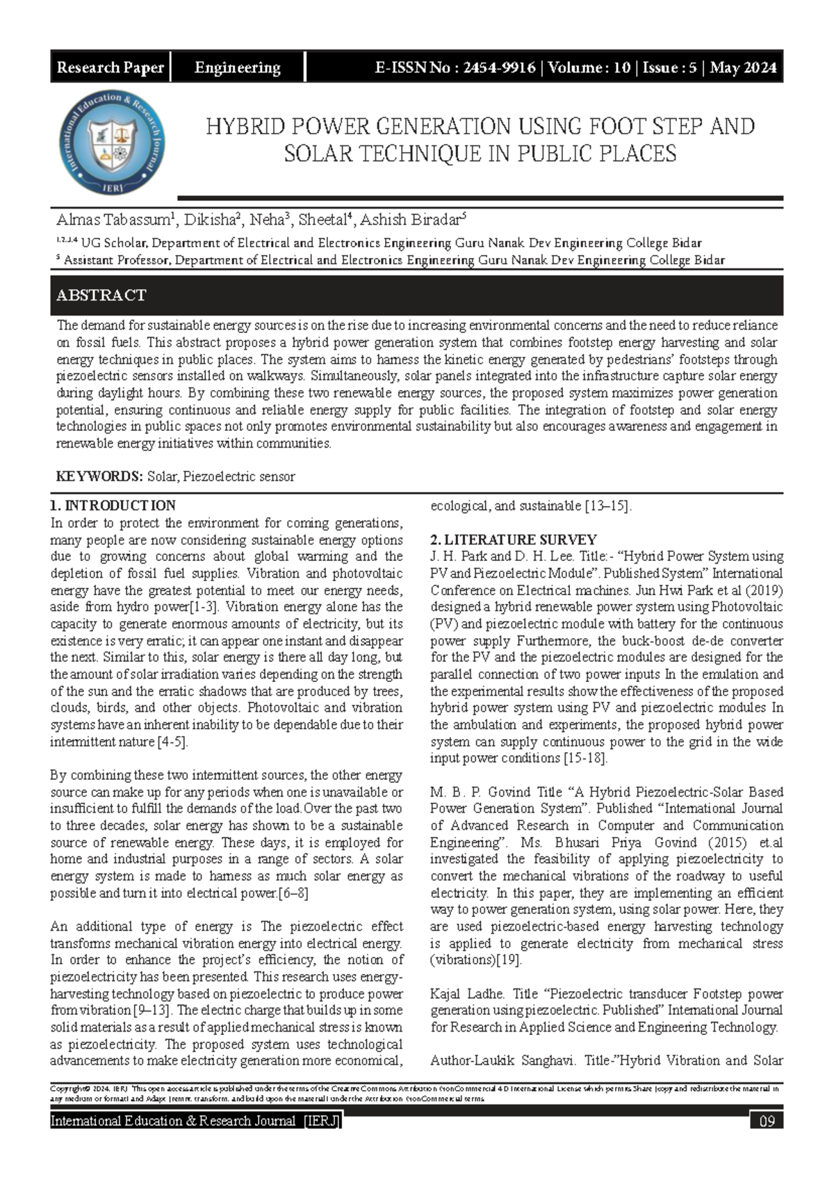 Hybrid Power Generation System: Footstep & Solar Energy Integration ...