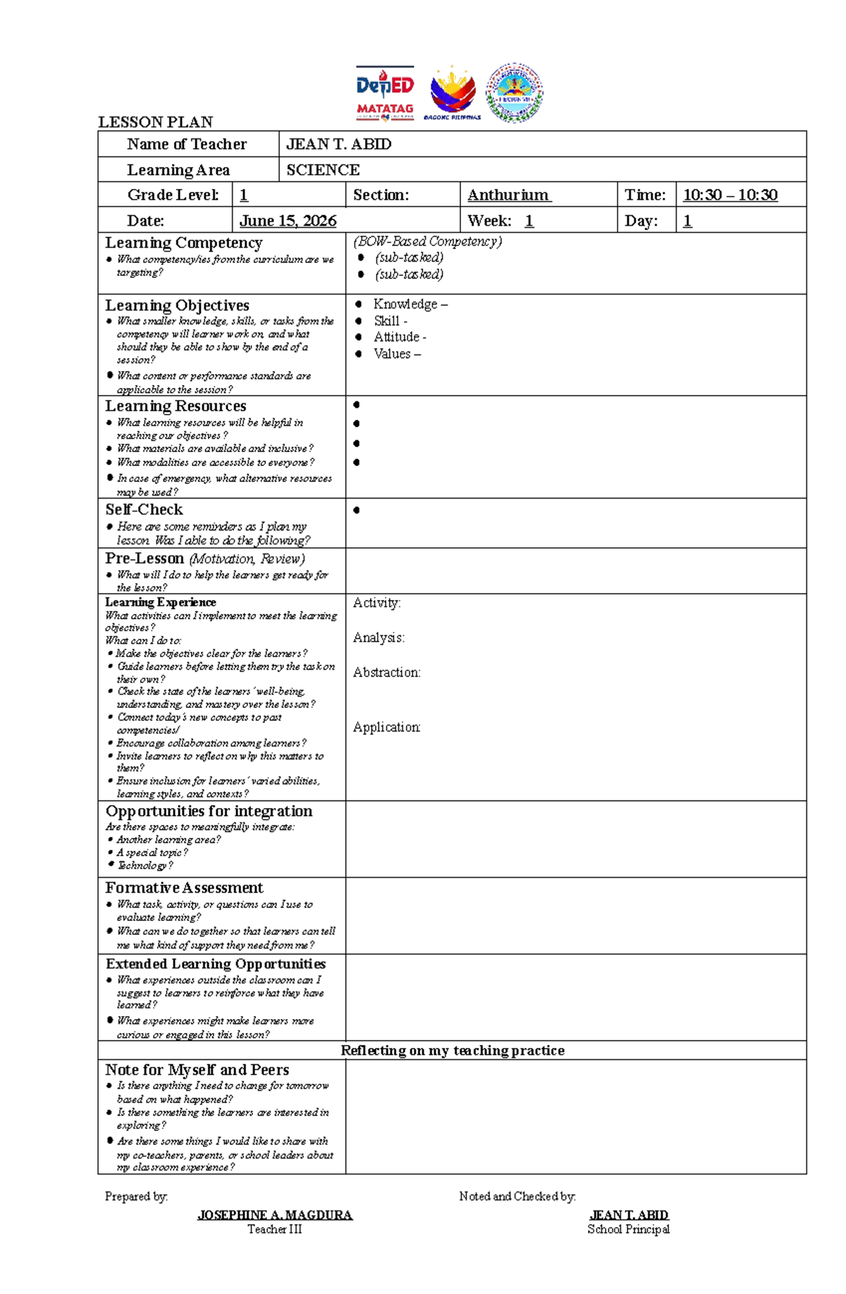 ILAW Lesson Plan Template for Science 1 - Anthurium (June 15, 2026 ...
