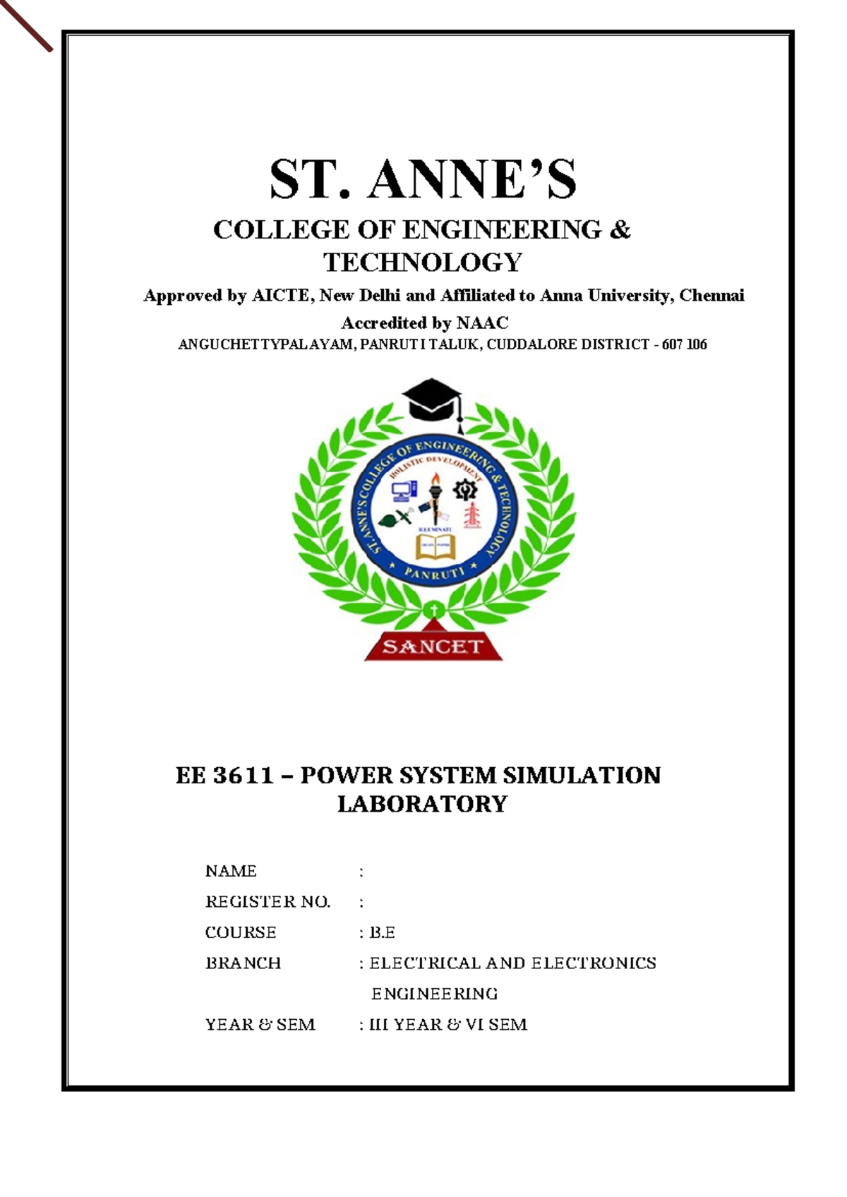 EE 3611 - Power System Simulation Lab Manual - Studocu