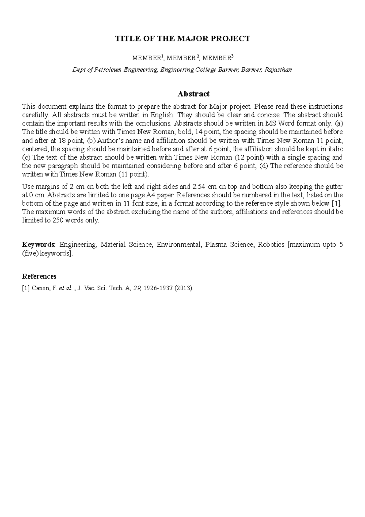 Guidelines for Abstract Submission: Major Project Format (Petroleum Eng ...