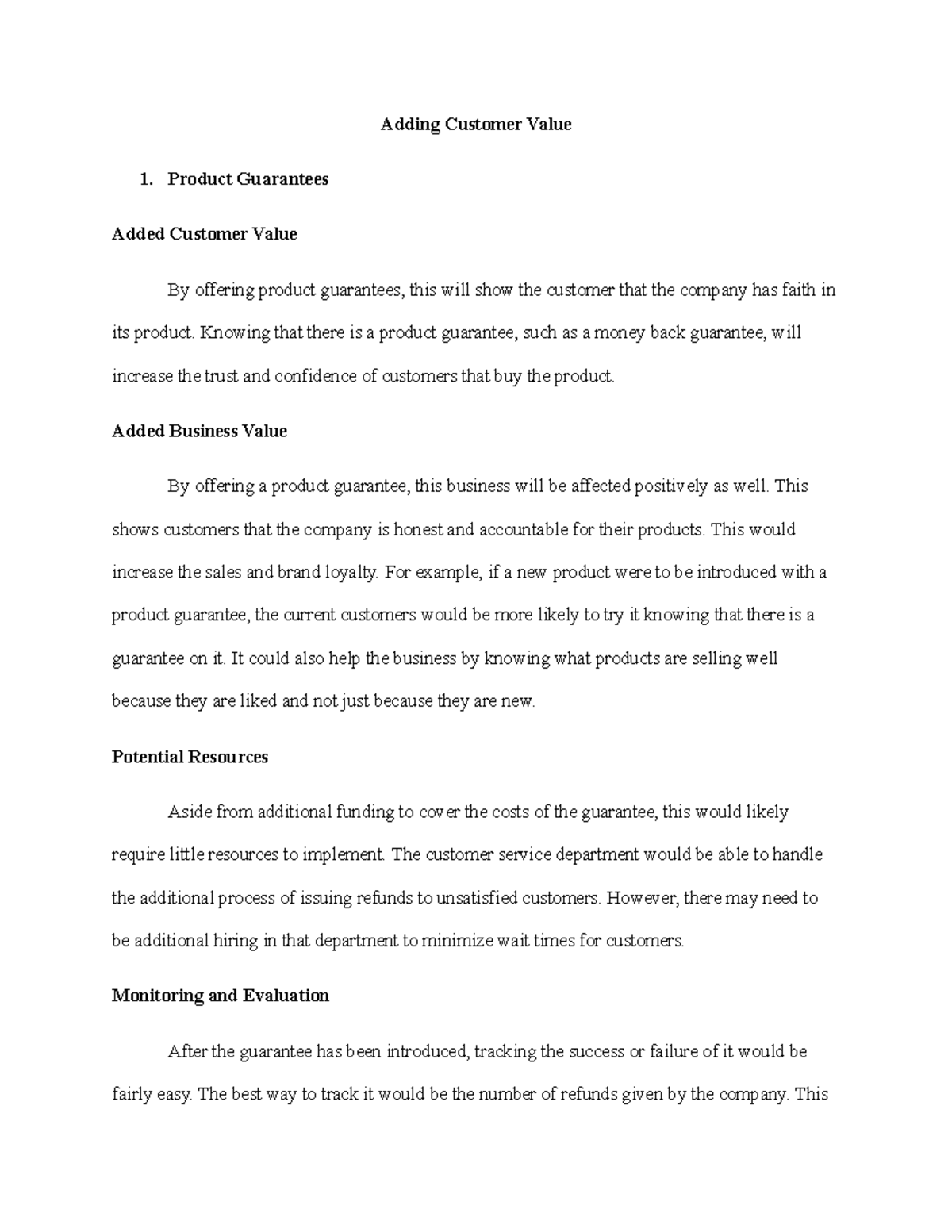 QSO-321 Module 6 Assignment - Adding Customer Value Product Guarantees Added Customer Value By ...