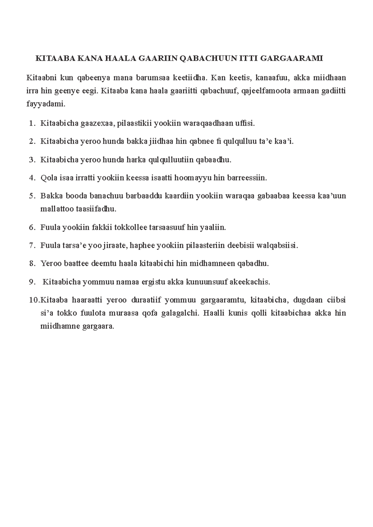 Kutaa 5 - Qajeelfama Kunuunsa Kitaabaa Afaan Oromoo - Studocu