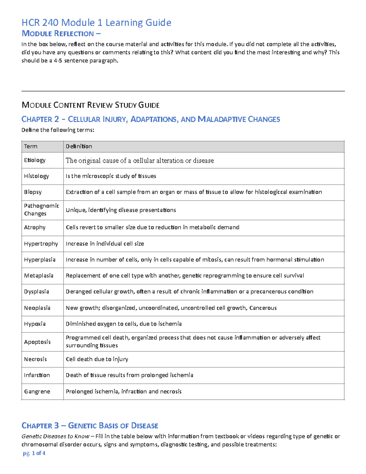 Pathophysiology module 1 learning guide - MODULE REFLECTION – In the ...