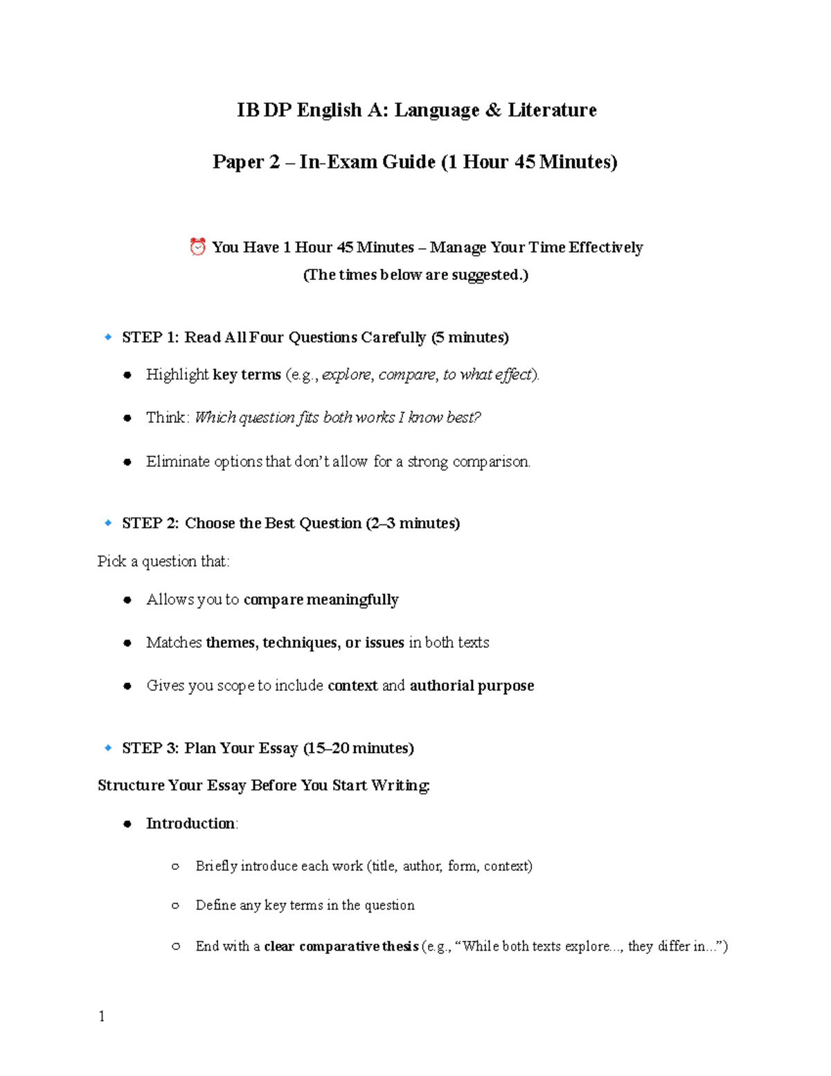 IB DP English A: Language Literature Paper 2 Exam Prep Guide - Studocu