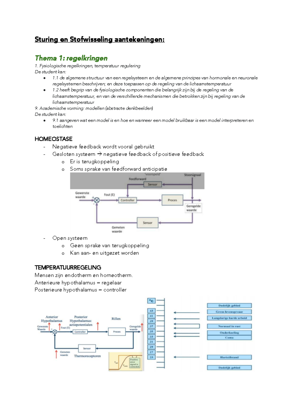 Sturing en Stofwisseling: Anatomie en Regeling van het Lichaam (Thema 1 ...