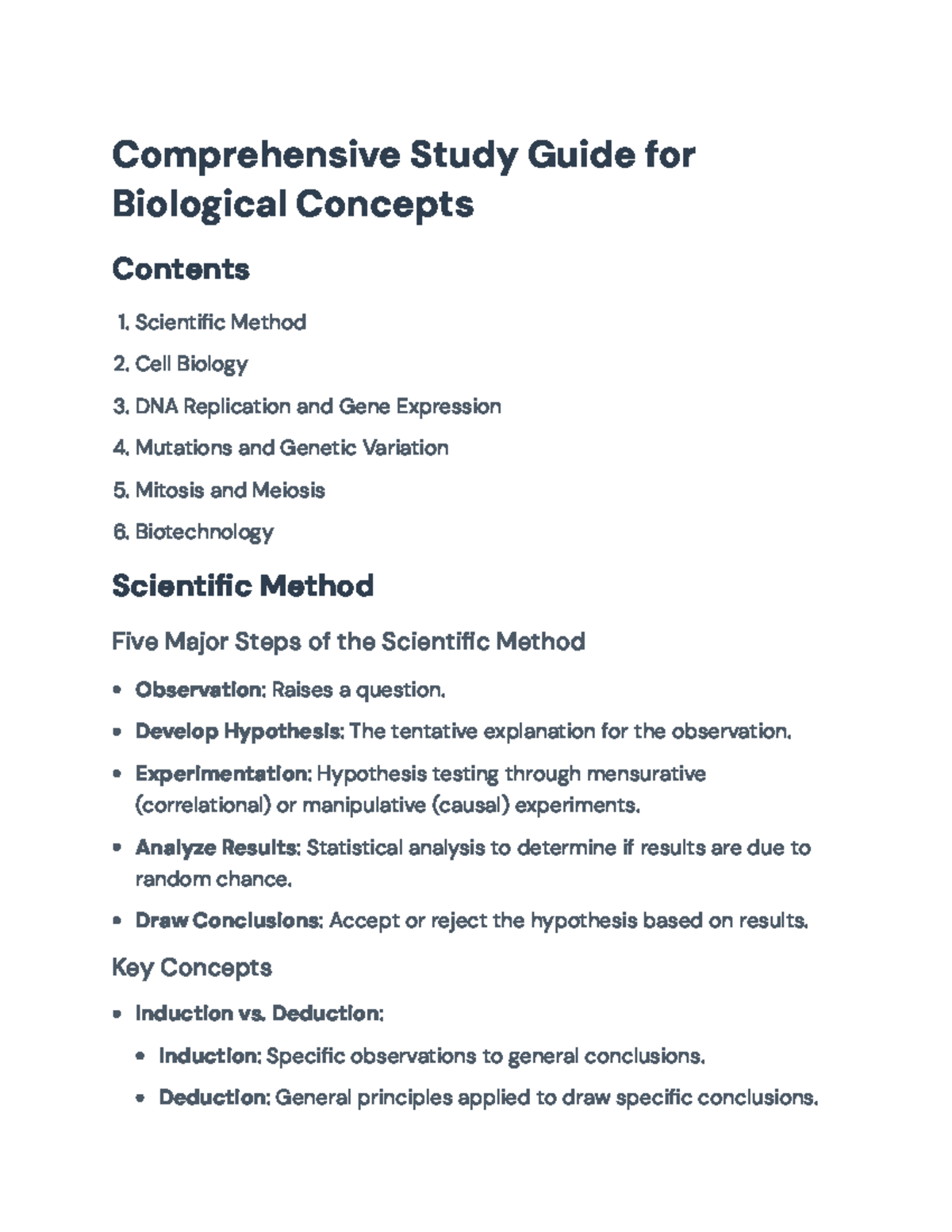 Biological Concepts Study Guide: Key Topics and Applications ...