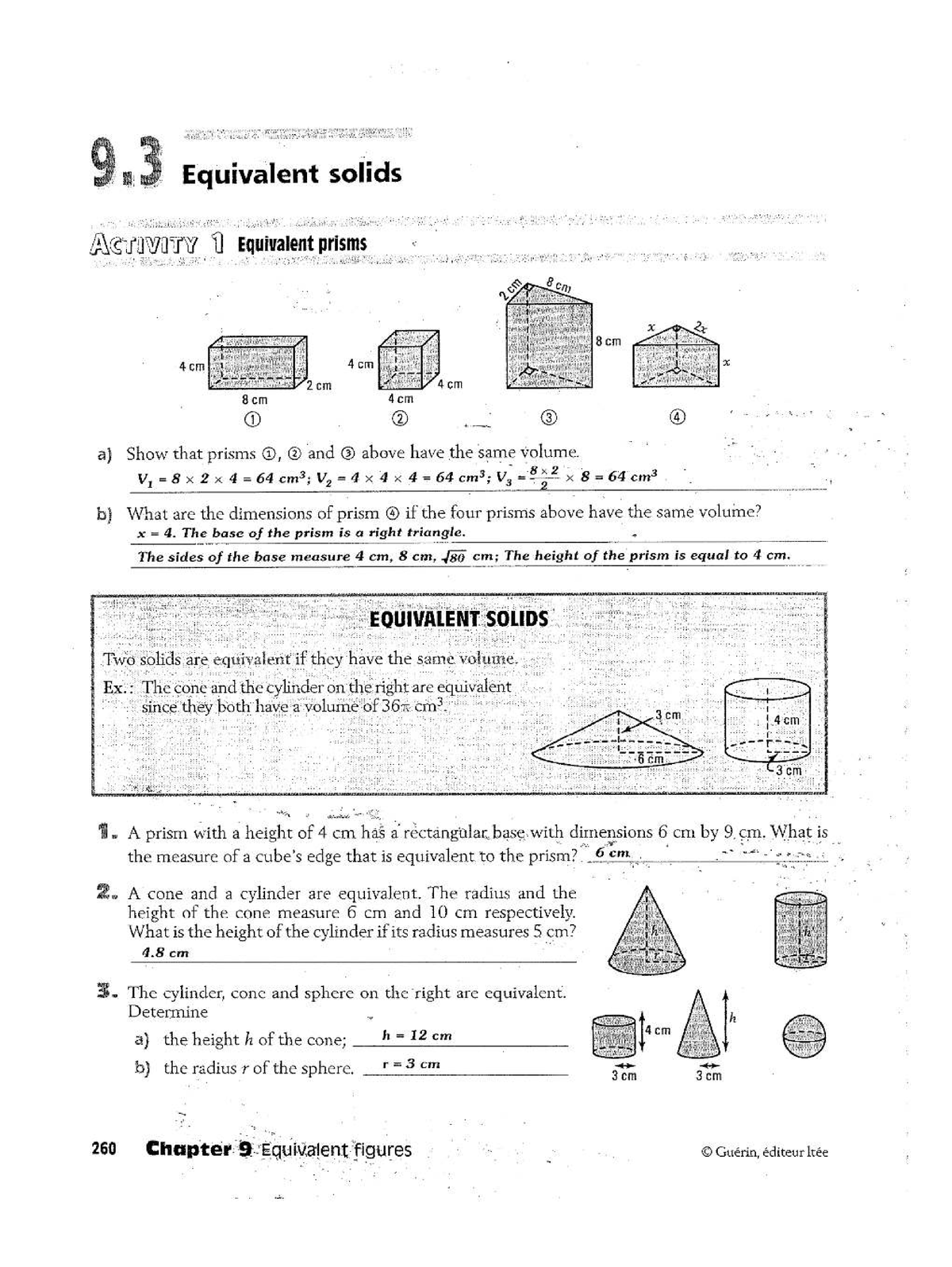 M3000 Equivalent Solids Activity: Volume Comparisons p260-262 - Studocu