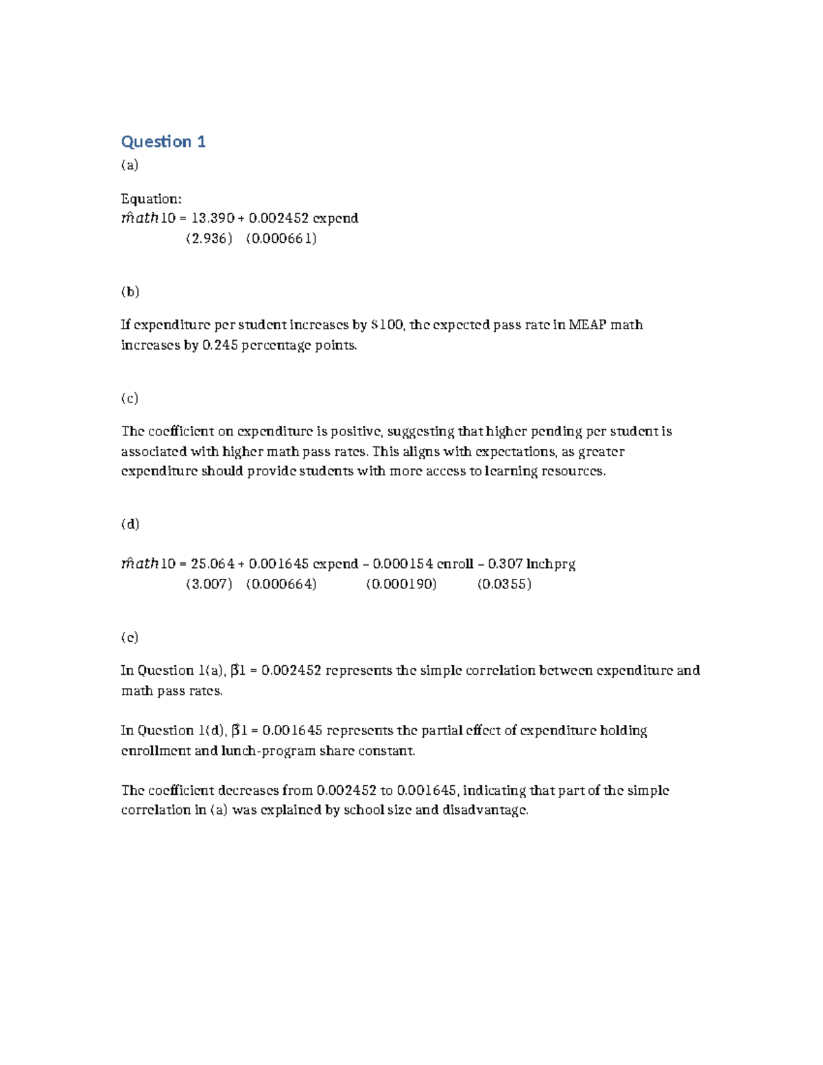Q1 - TASK 1: Analyzing Expenditure Impact on Math Pass Rates - Studocu
