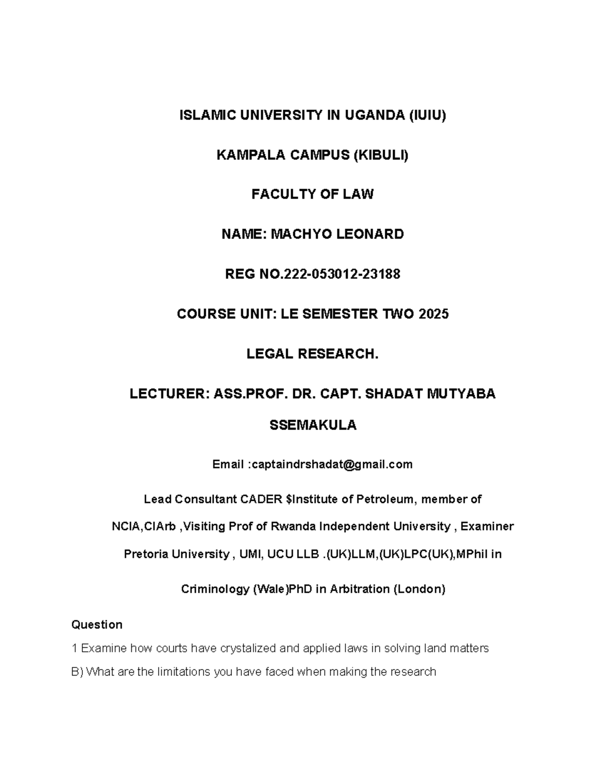 Research method Leonard 2 - ISLAMIC UNIVERSITY IN UGANDA (IUIU) KAMPALA ...