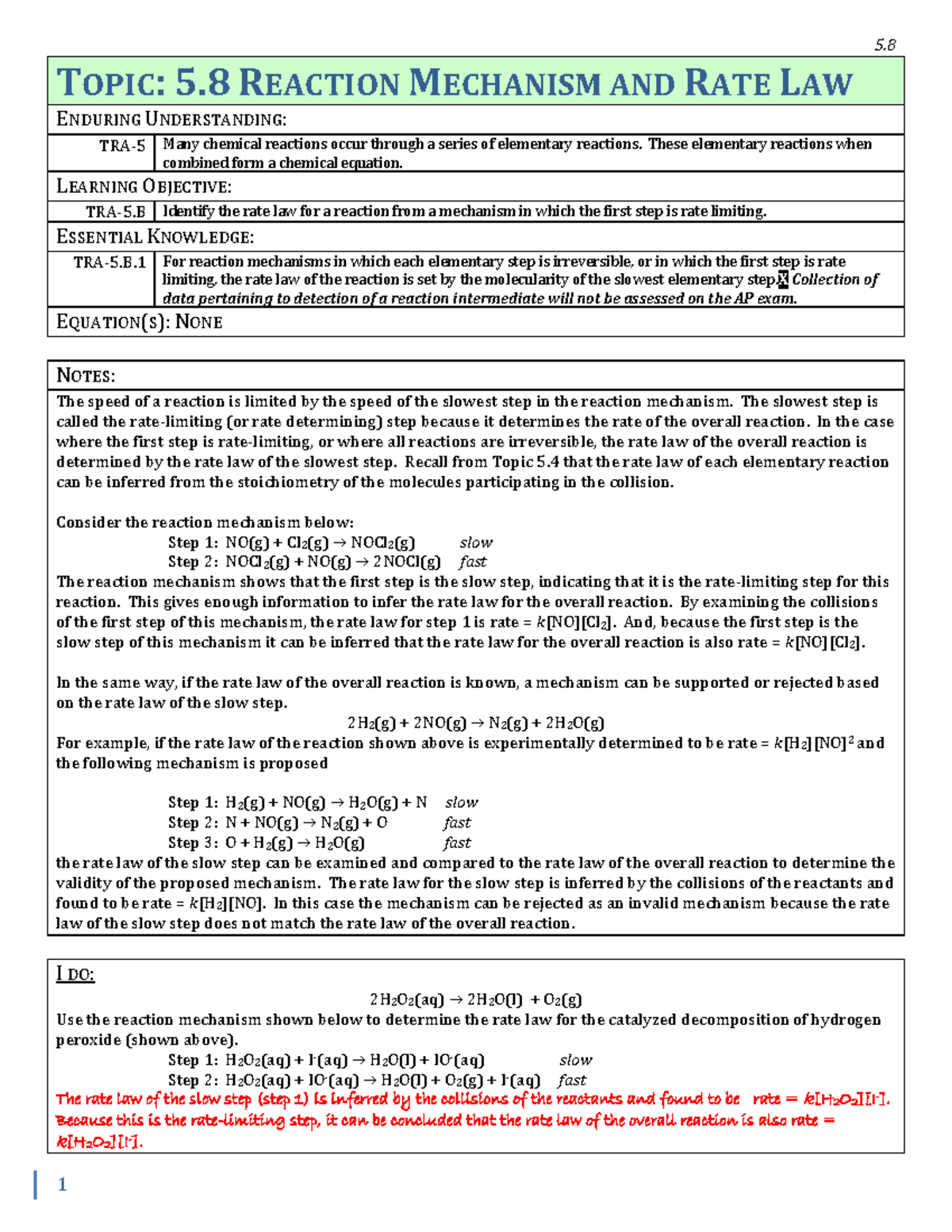 Chemistry AP: Final Exam Notes on Reaction Mechanisms & Rate Laws - Studocu