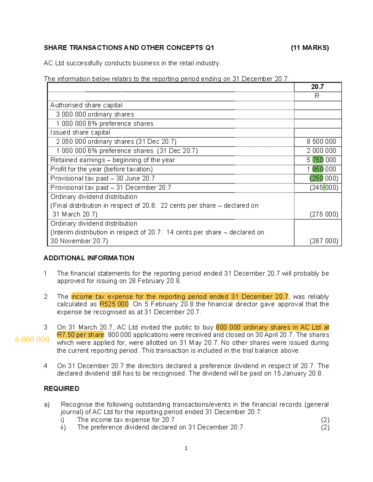 SHARE TRANSACTIONS PRACTICE QUESTIONS Q1-Q4 (AC Ltd) - Studocu