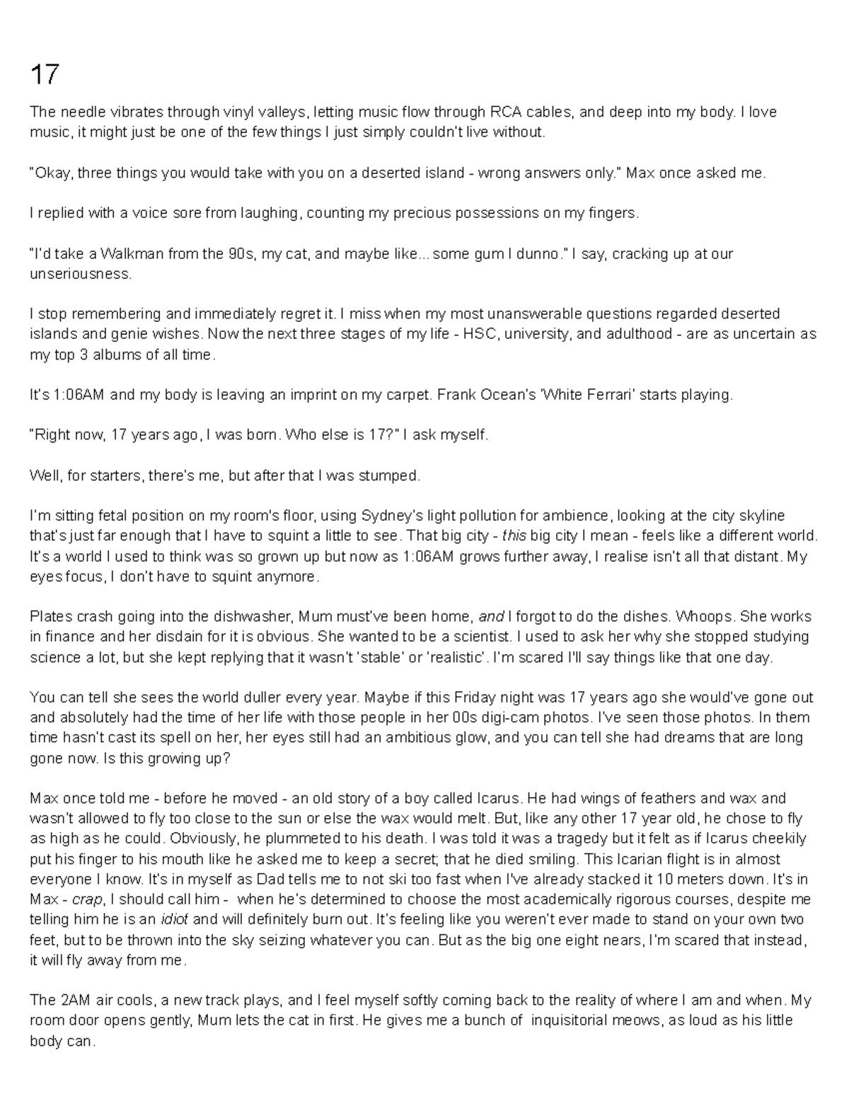 ENG 101 - Reflective Essay: Growing Up at 17 - Studocu