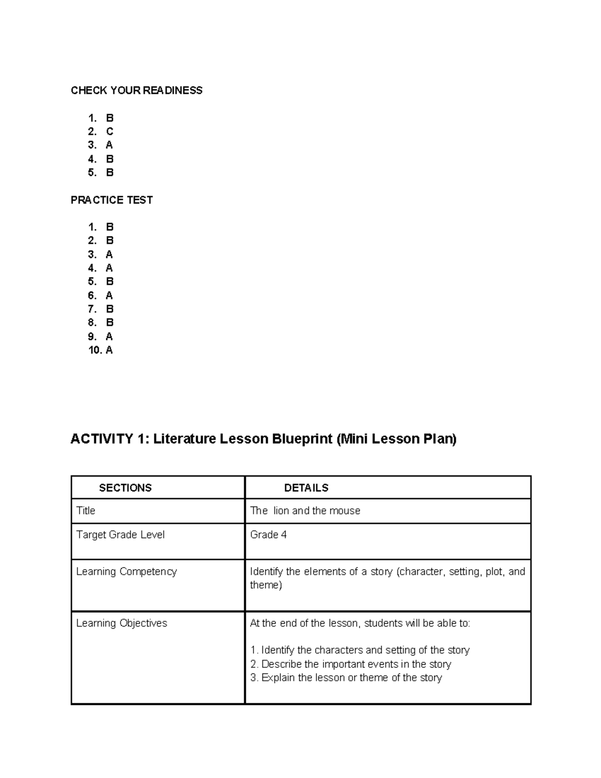 ELEM 3: Literature Lesson Plan on "The Lion and the Mouse" - Studocu