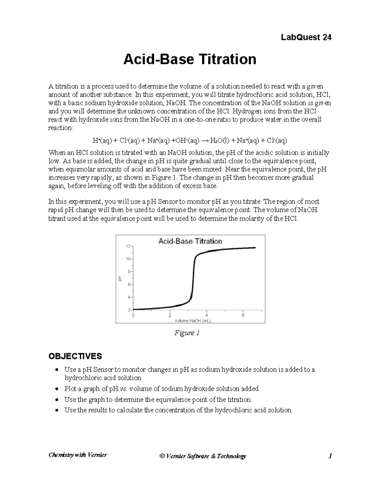 Acid-Base Titration LabQuest 24: Determining HCl Concentration with ...