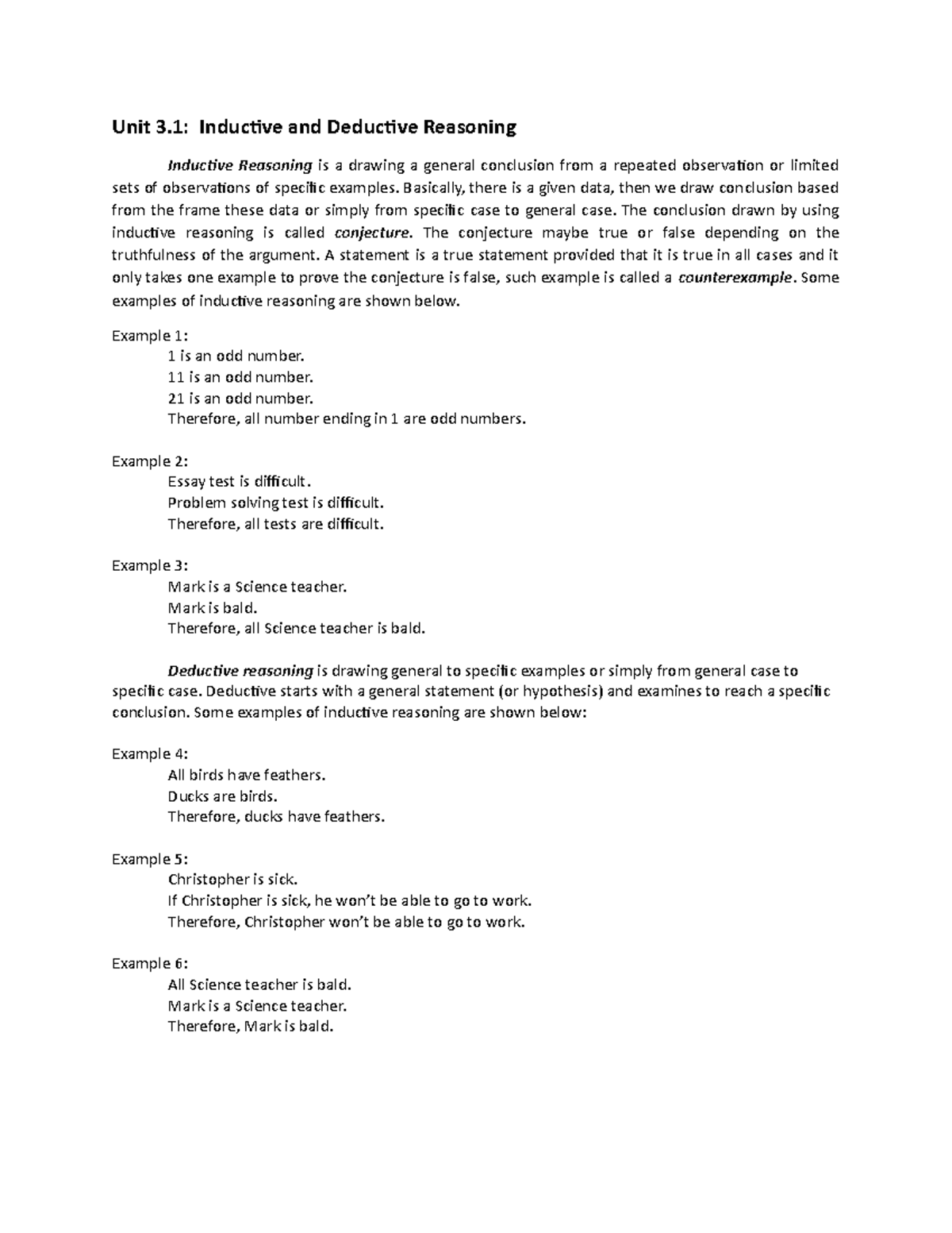 Math in the Modern World: Inductive & Deductive Reasoning Notes - Studocu