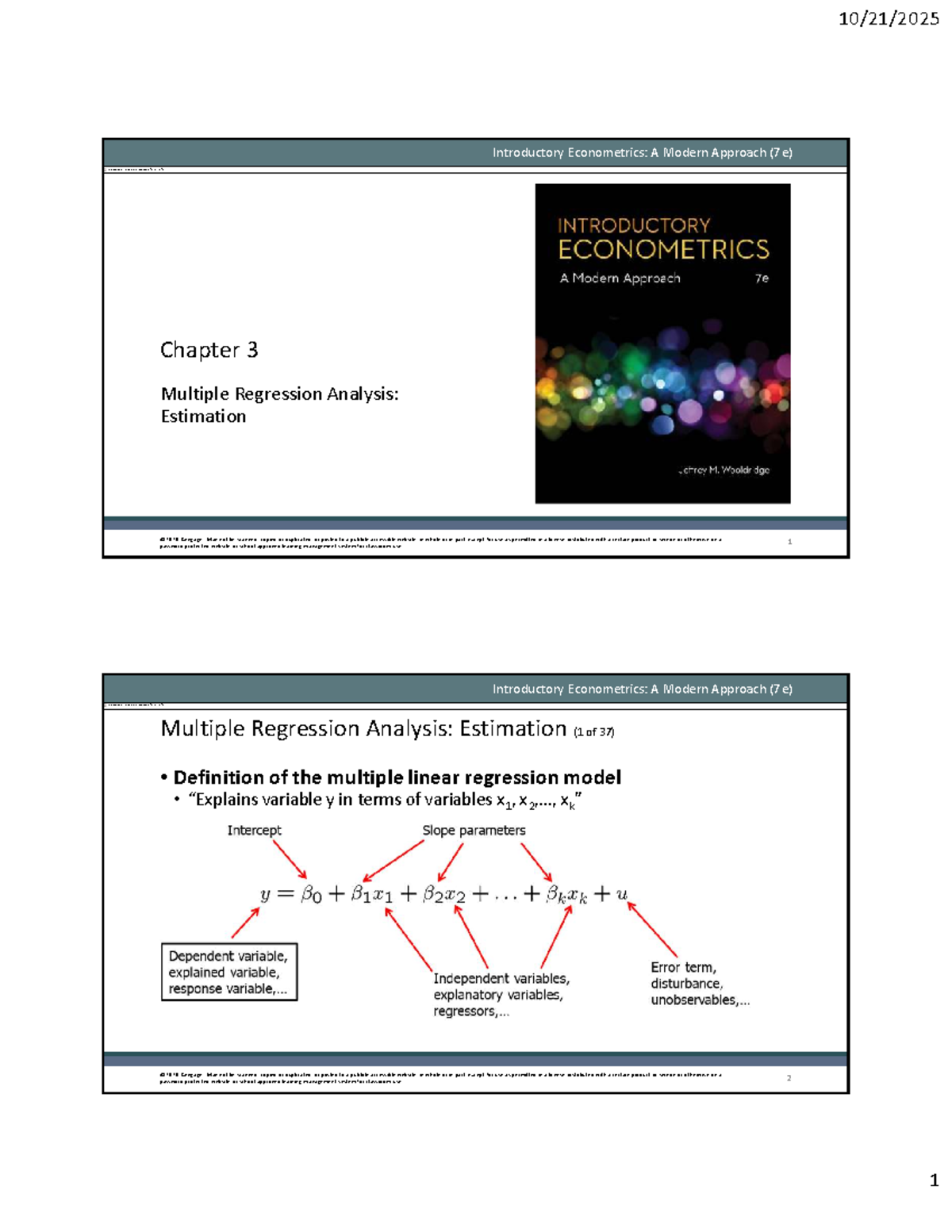 Chapter 3: Multiple Regression Analysis - Estimation (Econ 101) - Studocu