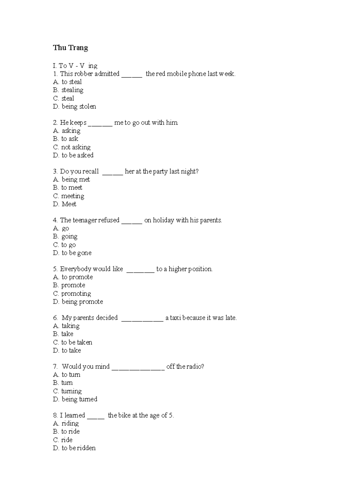 Baitap - Not True: Practice Exercises on Verb Forms and Comparisons - Studocu