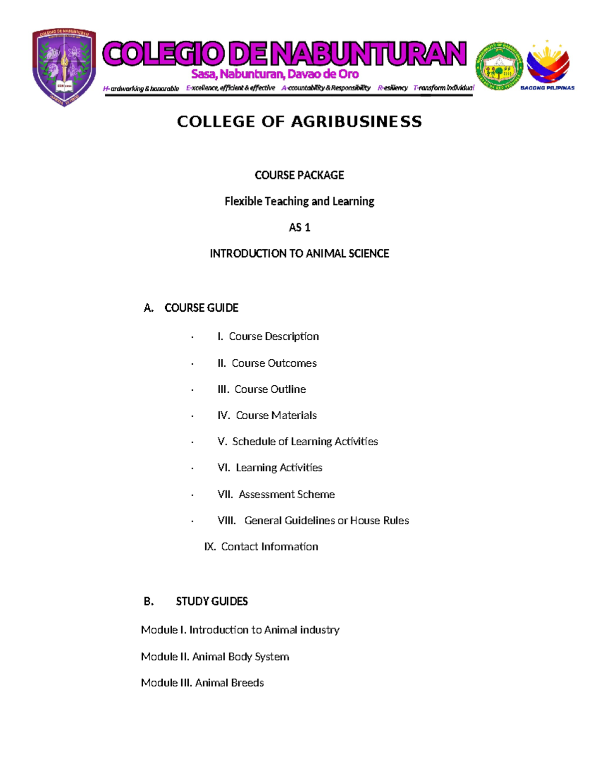 3. AS 1 Introduction to Animal Science - COLLEGE OF AGRIBUSINESS COURSE ...