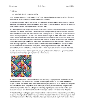 C105 Task 1: Integrated Visual, Performing Arts, and Music Activities for 2nd Grade - Studocu