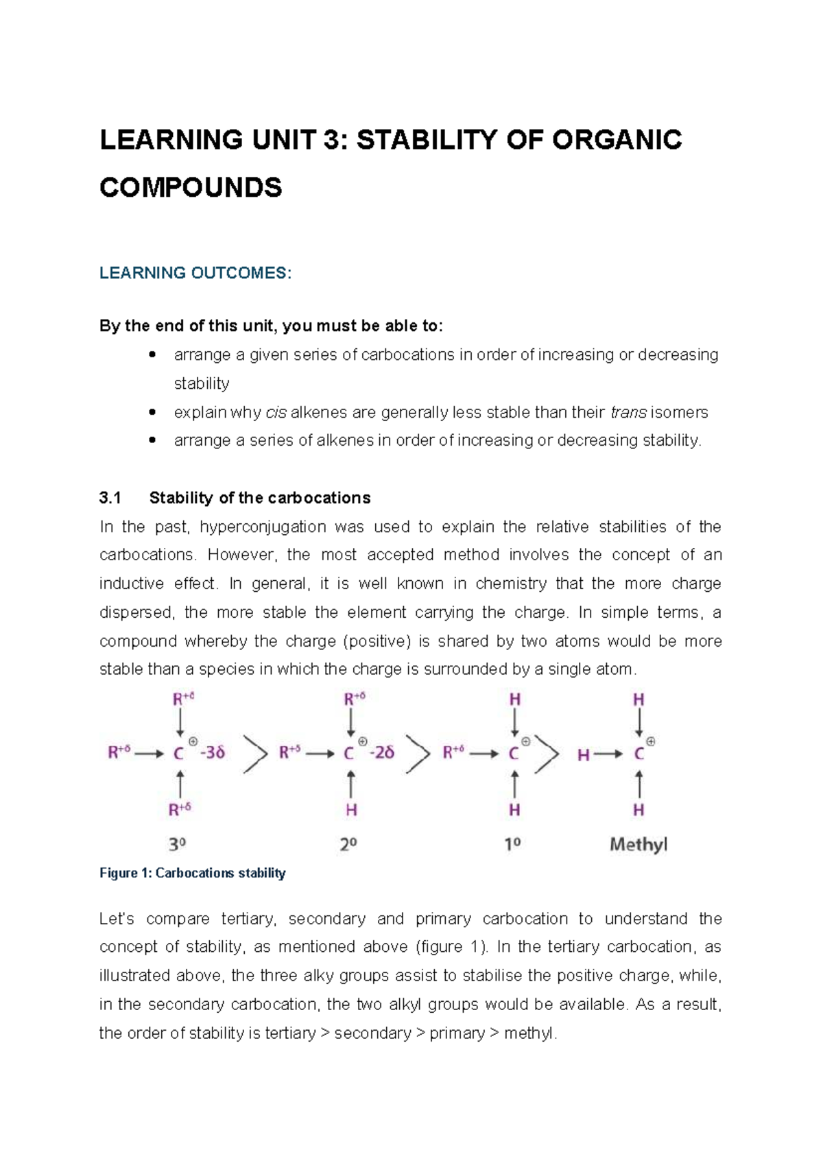 CHE1502 UNIT 3: Stability of Organic Compounds Study Notes - Studocu