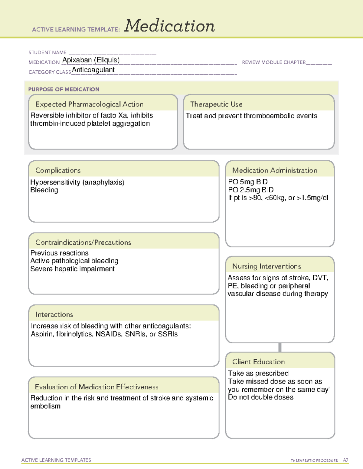 Apixaban (Eliquis) Medication module - ACTIVE LEARNING TEMPLATES ...