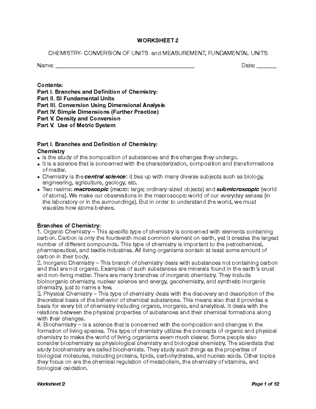 Conversion and Unit Measurements in Chemistry (CHEM 101) - Studocu