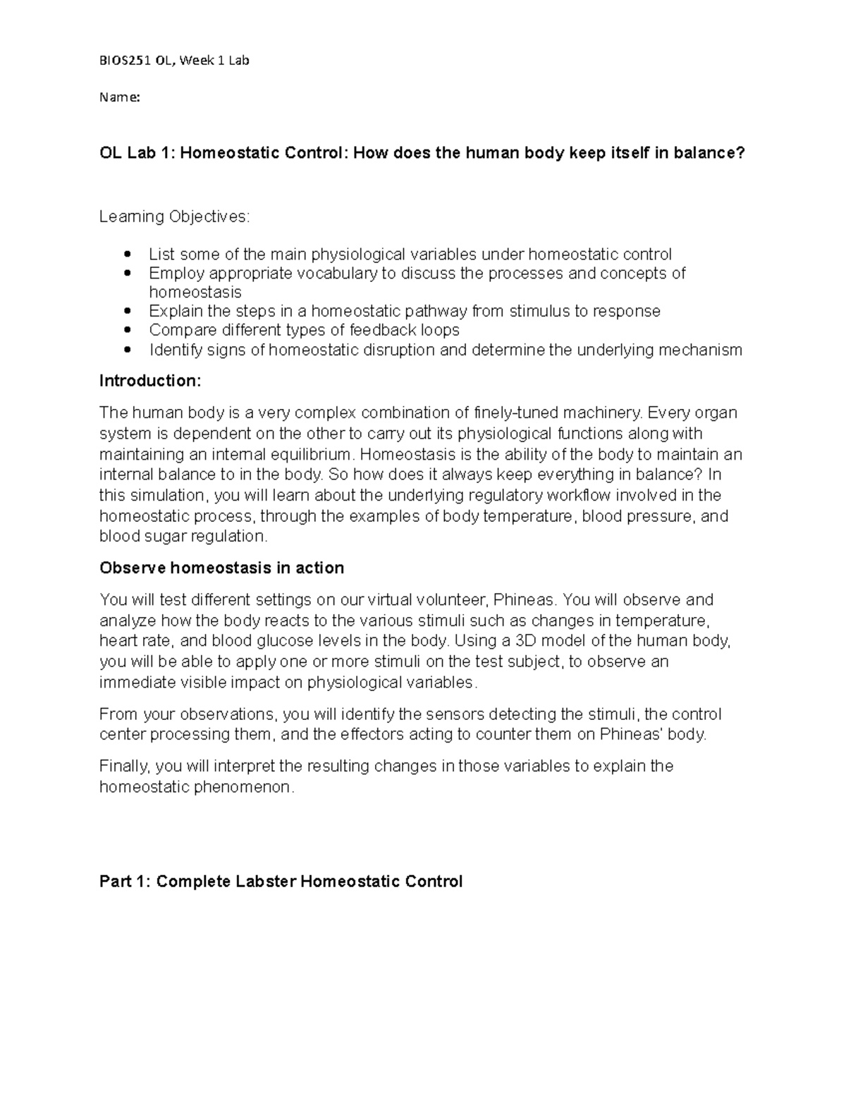 OL 2: Homeostatic Control Virtual Lab Overview and Reflection - Studocu