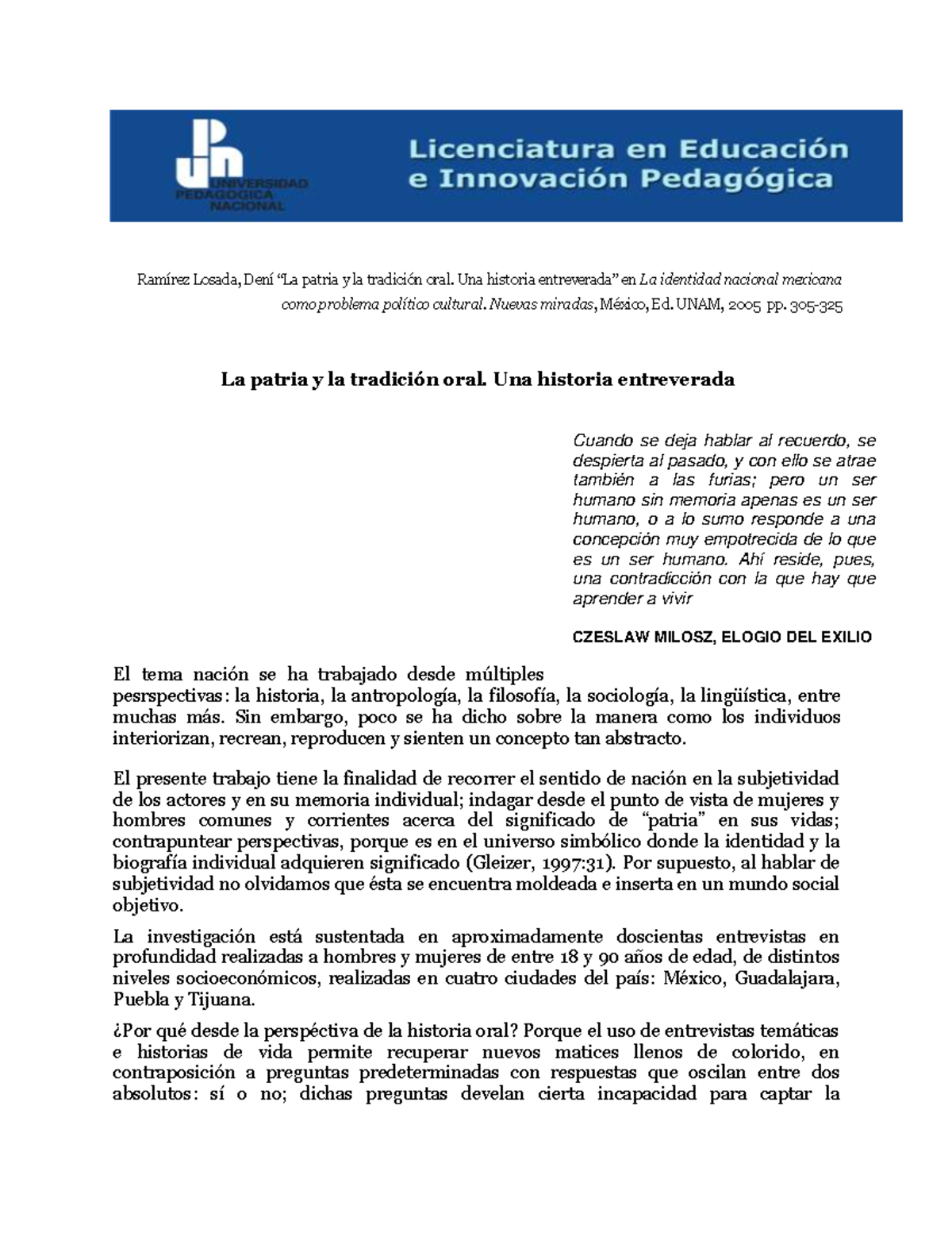 La patria y la tradición oral Ramirez Deni - Ramírez Losada, Dení “La ...