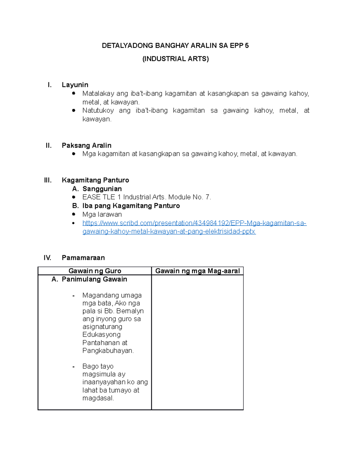 Detailed Lesson Plan in EPP- SENO, Bernalyn- BEED2-A - DETALYADONG ...