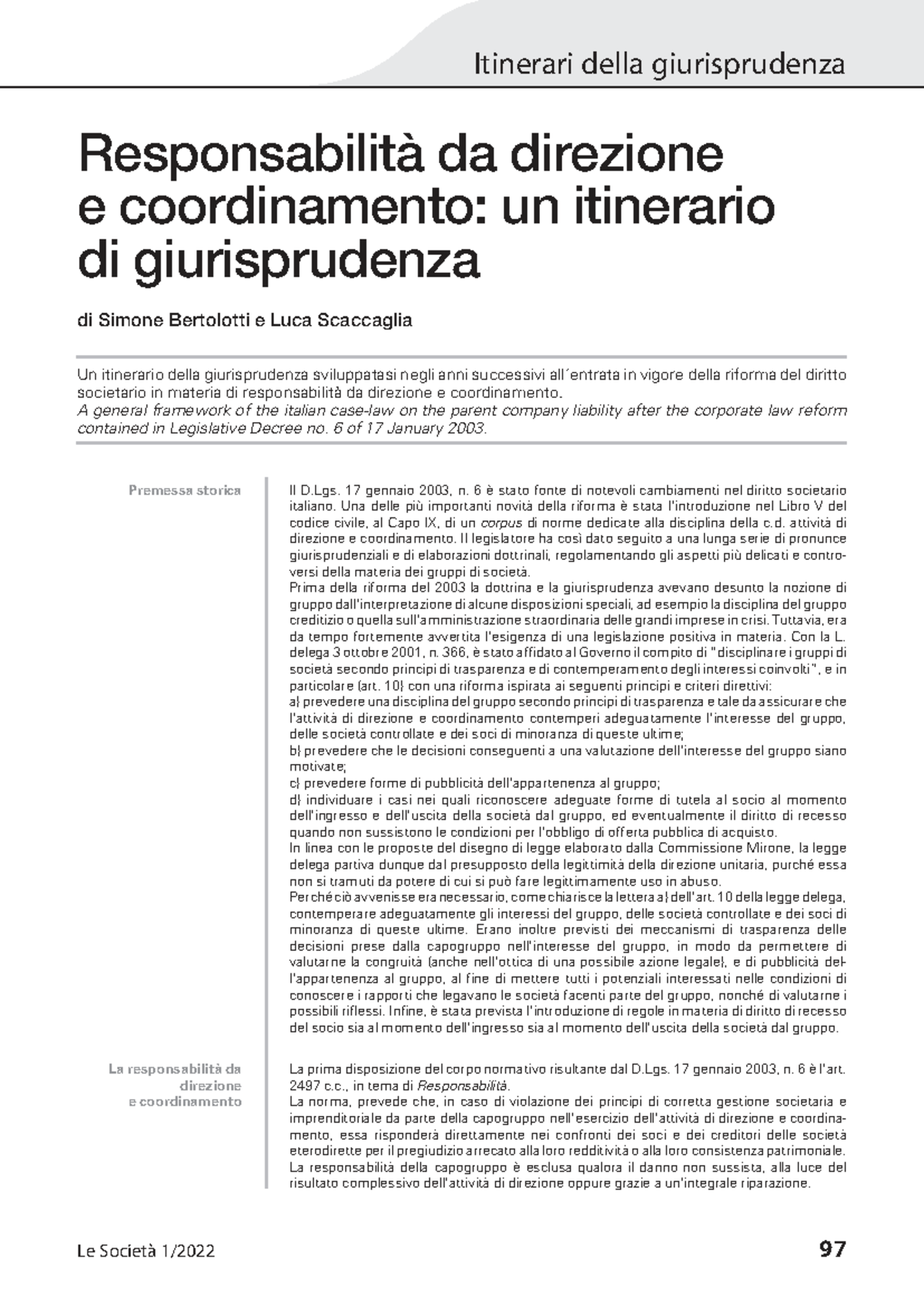 Analisi della Responsabilità da Direzione e Coordinamento (D.Lgs. 6/ ...