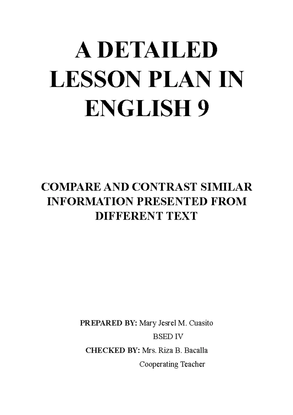 Detailed Lesson Plan Conditionals - A DETAILED LESSON PLAN IN ENGLISH 9 ...