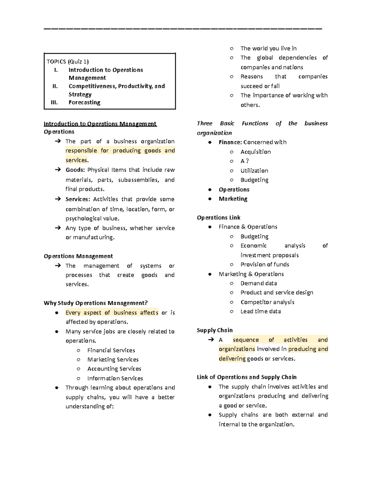 Quiz 1: Introduction to Operations Management - Studocu