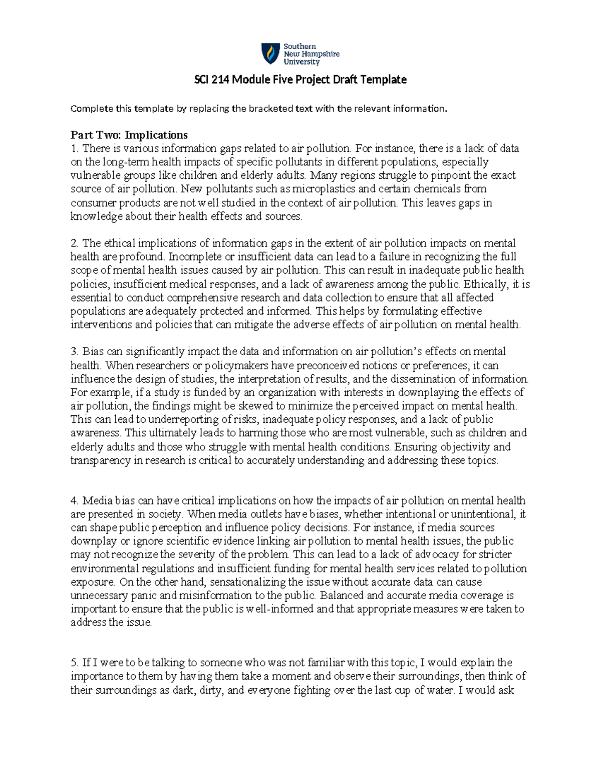 SCI 214 Module 5 Project Draft: Air Pollution & Mental Health ...