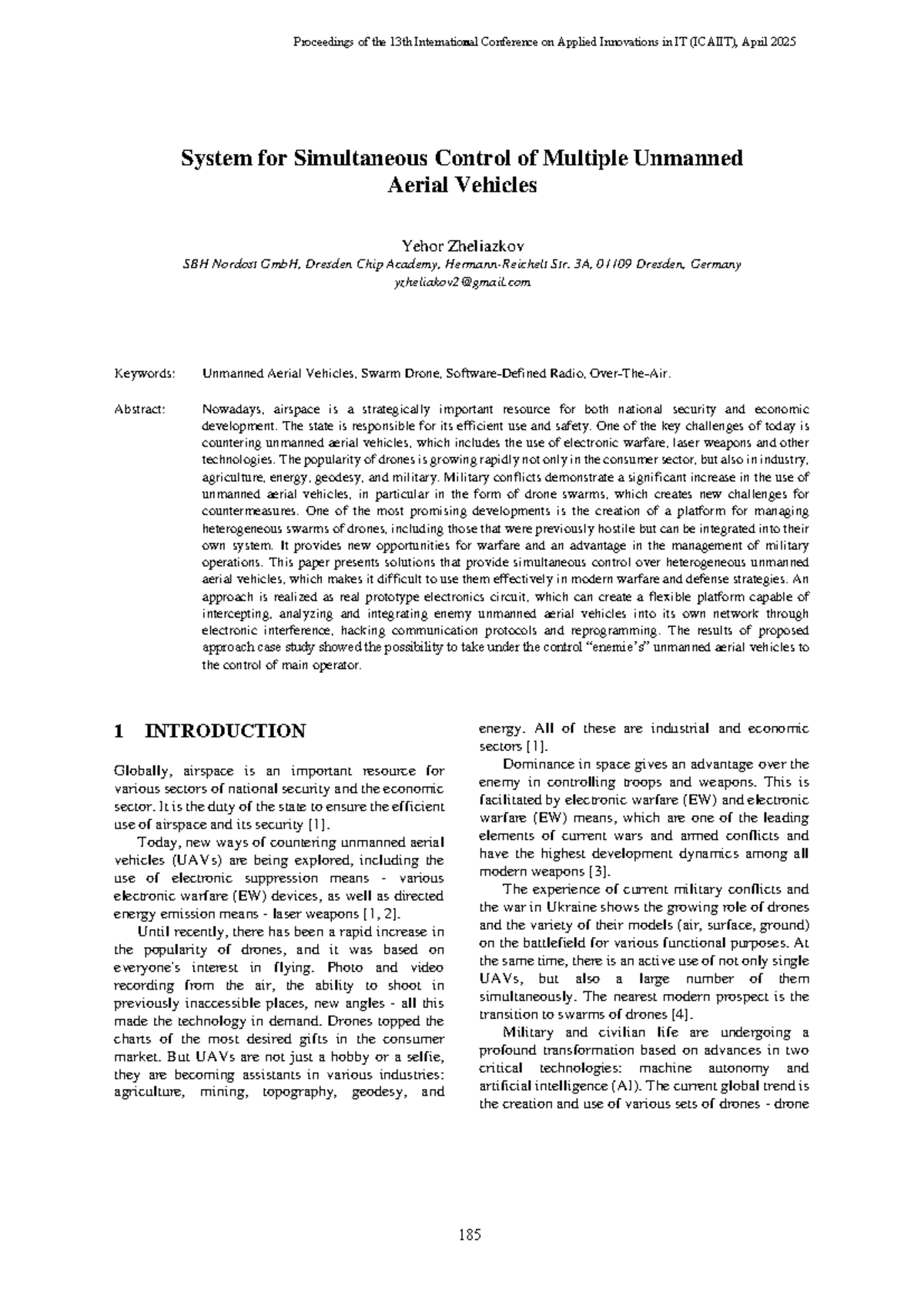 ICAIIT 2025: Control Systems for Swarm Unmanned Aerial Vehicles - Studocu