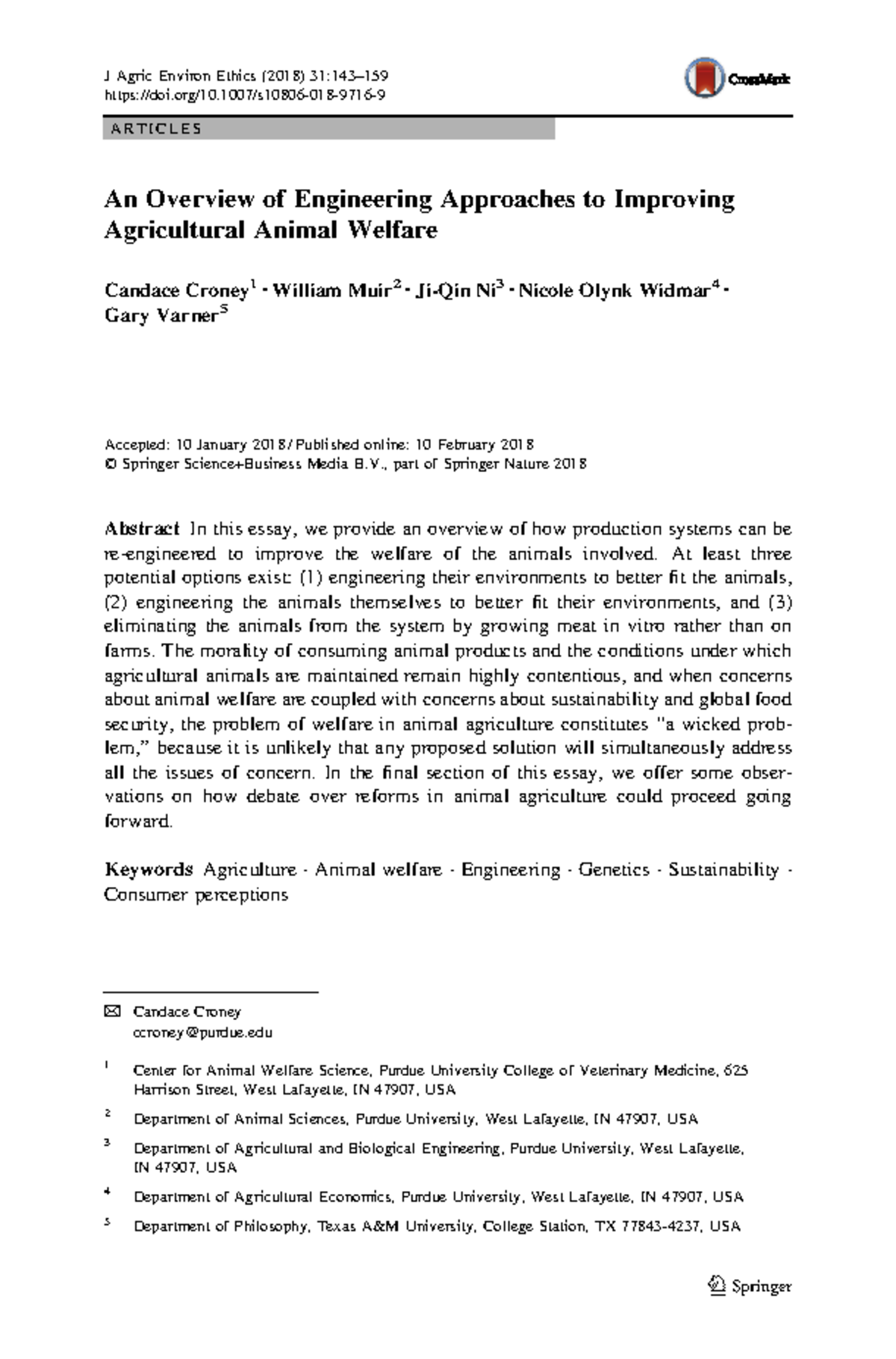 Engineering Solutions for Agricultural Animal Welfare Improvement - Studocu