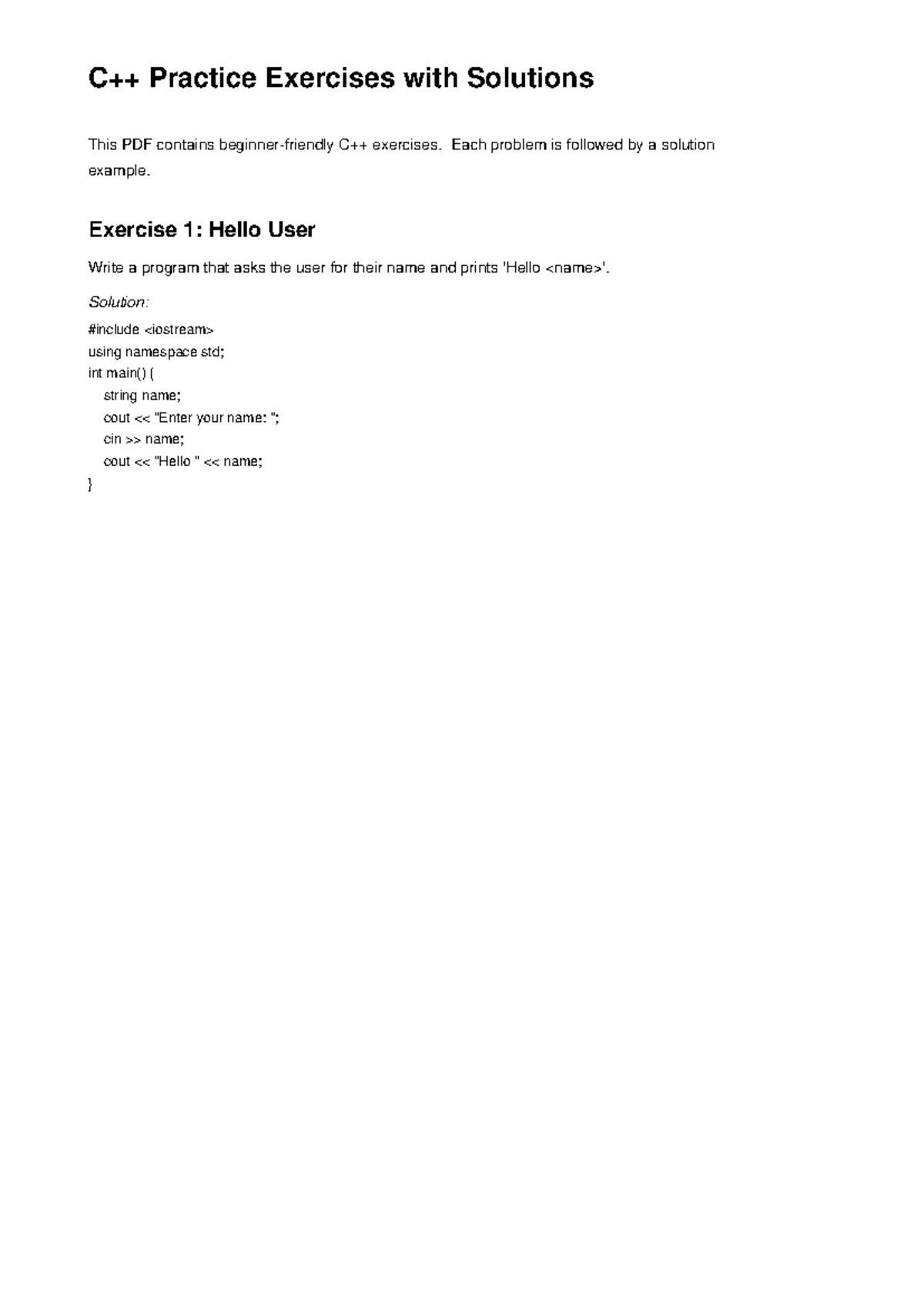 Cpp Exercises: Practice Problems with Solutions - Studocu