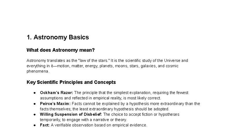 Astronomy Basics and Key Concepts - Lecture Notes (ASTR 101) - Studocu
