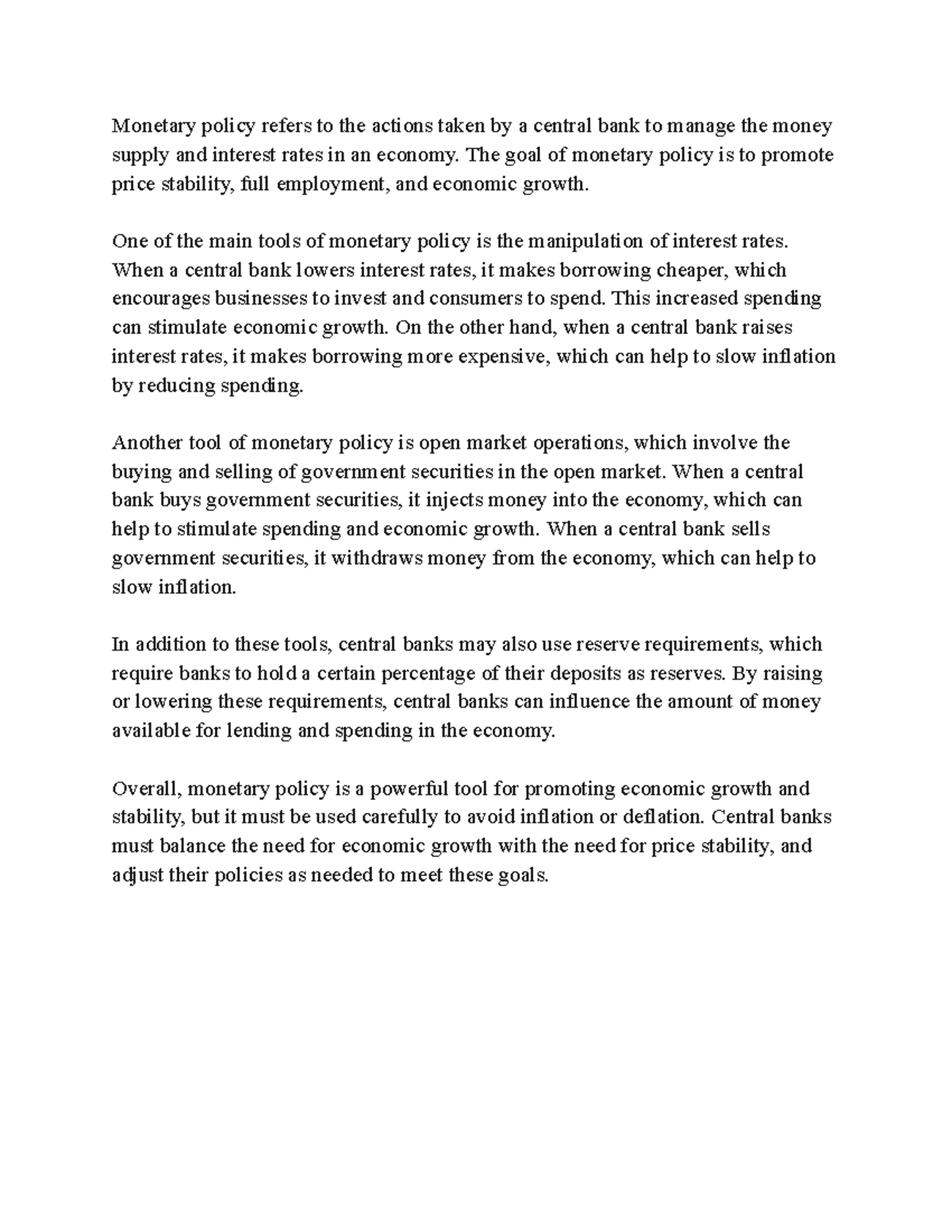AP Macroeconomics Notes monetary policy - Monetary policy refers to the ...