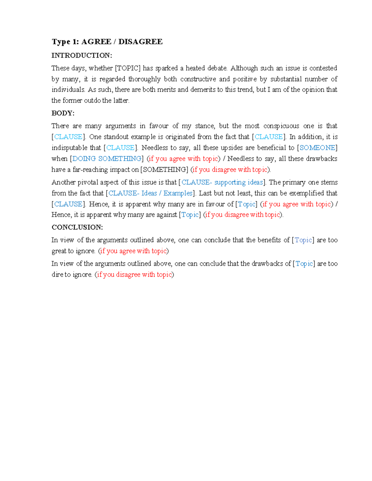 Templates essay Agree Disagree - Type 1: AGREE / DISAGREE INTRODUCTION ...