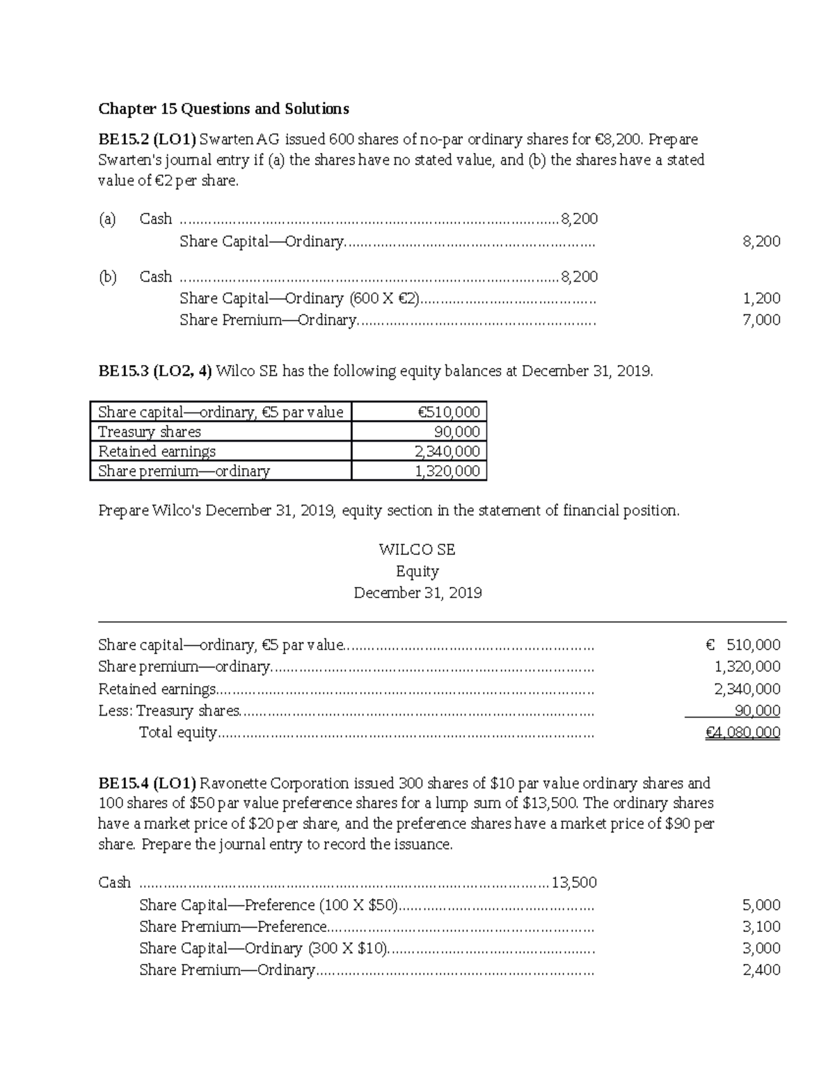 Chapter 15: Equity Transactions Questions and Solutions - Studocu