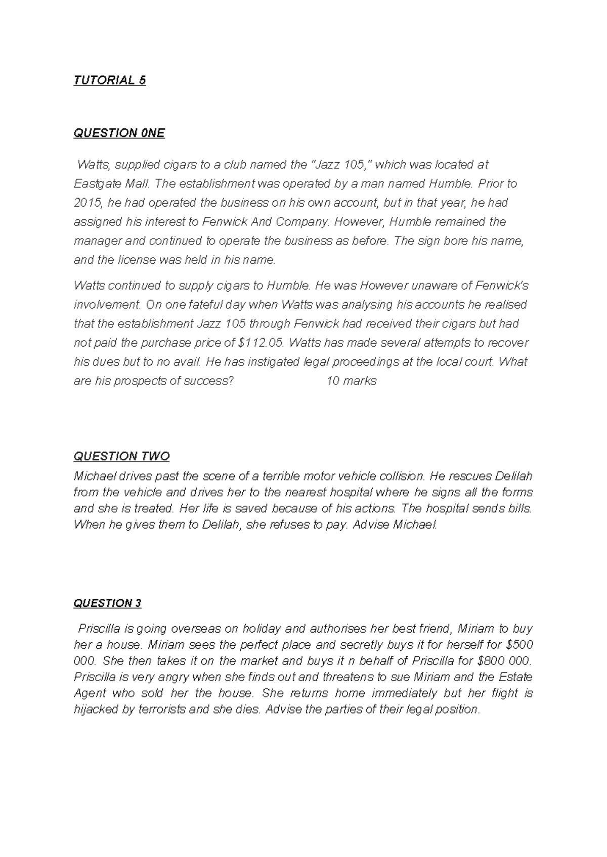 Buisness law 2nd sem 5 - sdkhbglaigriabgkukgu - TUTORIAL 5 QUESTION 0NE ...