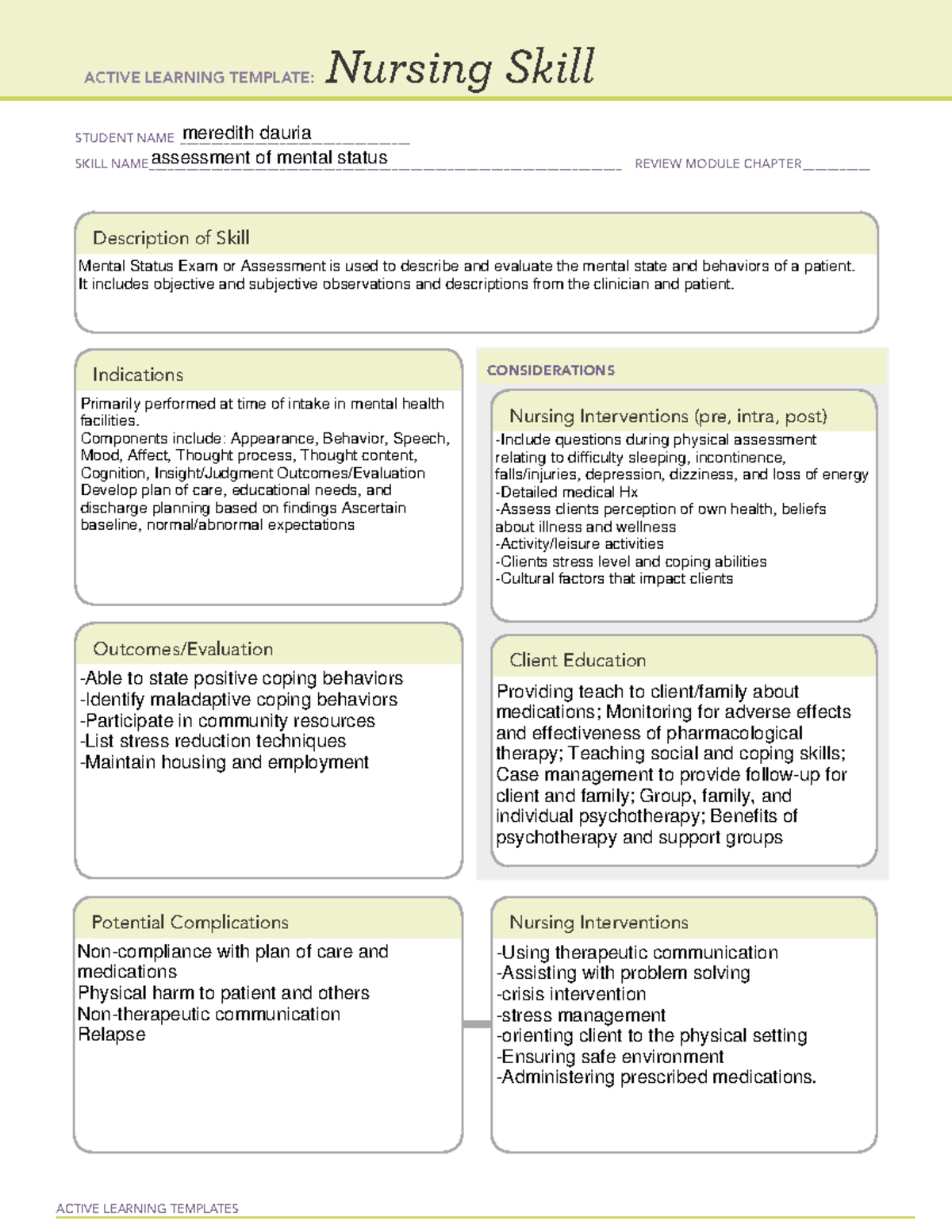 ATI active learning template Mental status assessment - ACTIVE LEARNING ...