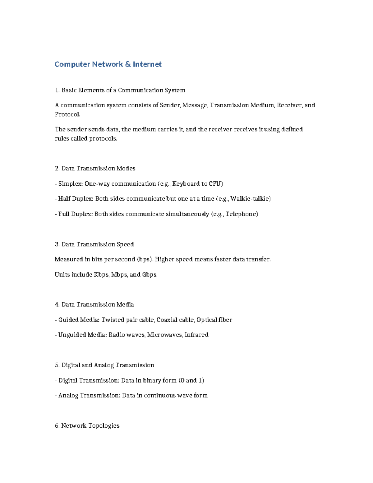 Computer Network and Internet Notes (Course Code: CN101) - Studocu