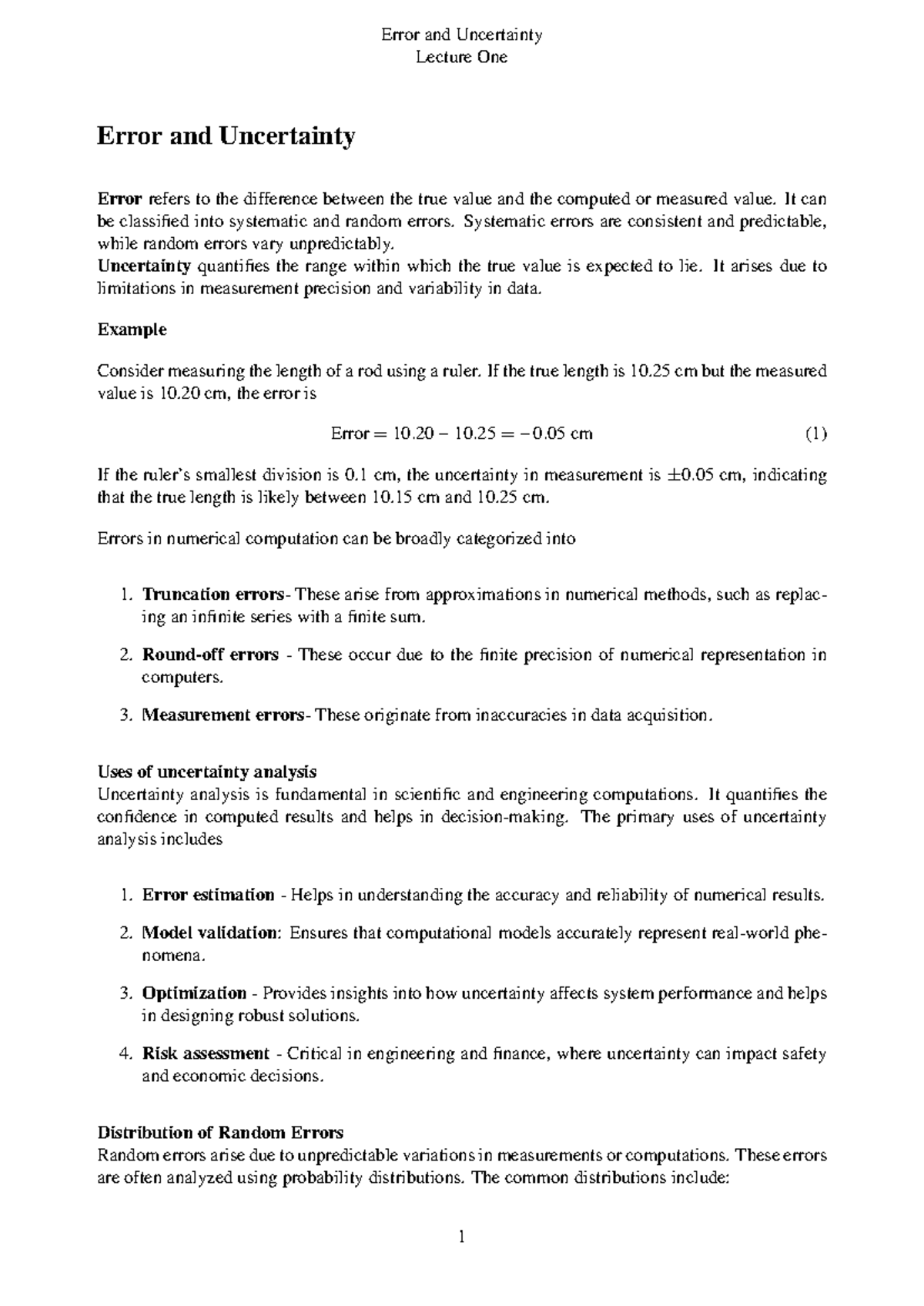 Error and Uncertainty Lecture 1: Understanding Measurement Errors and ...