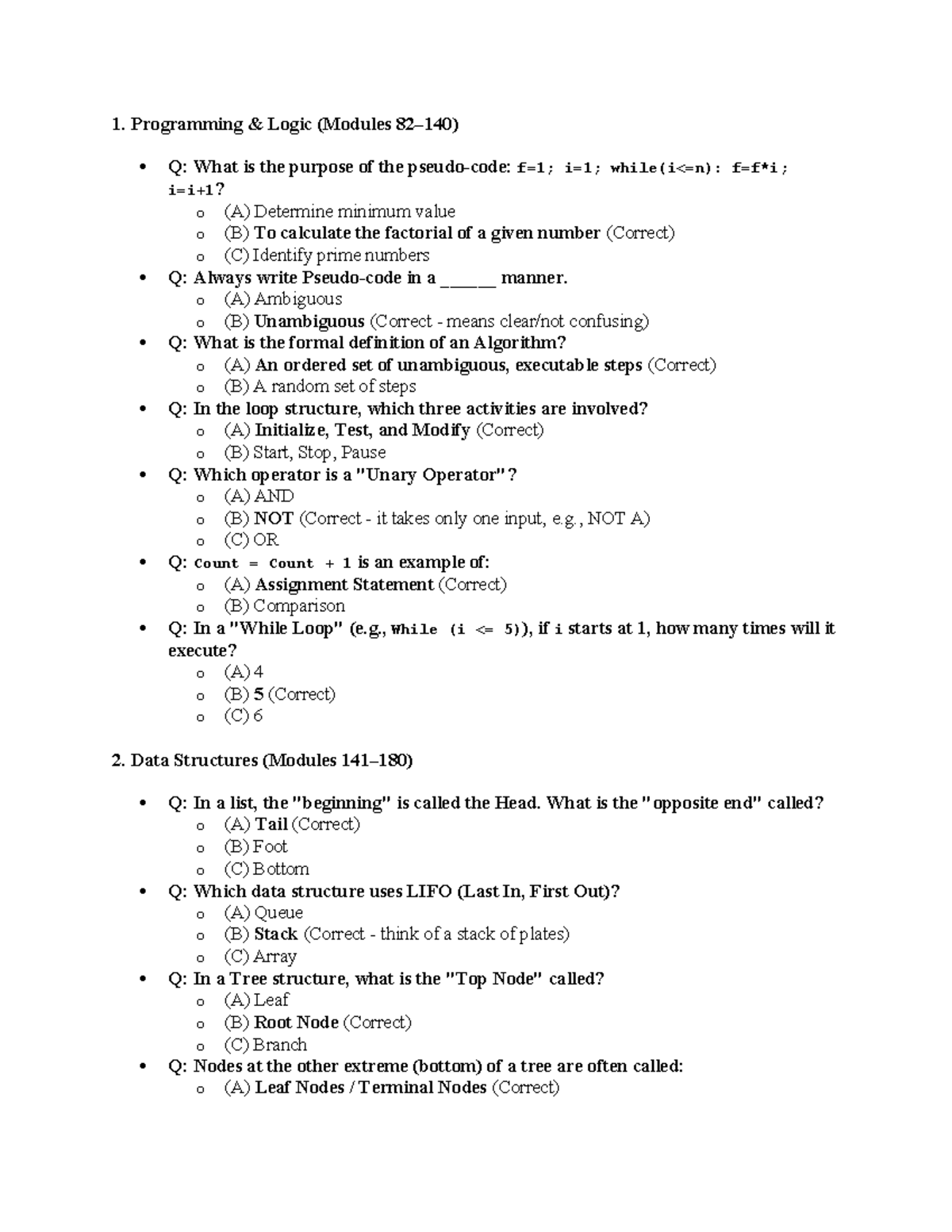 Computer Science Study Guide: Programming Logic, Data Structures, and Software - Studocu