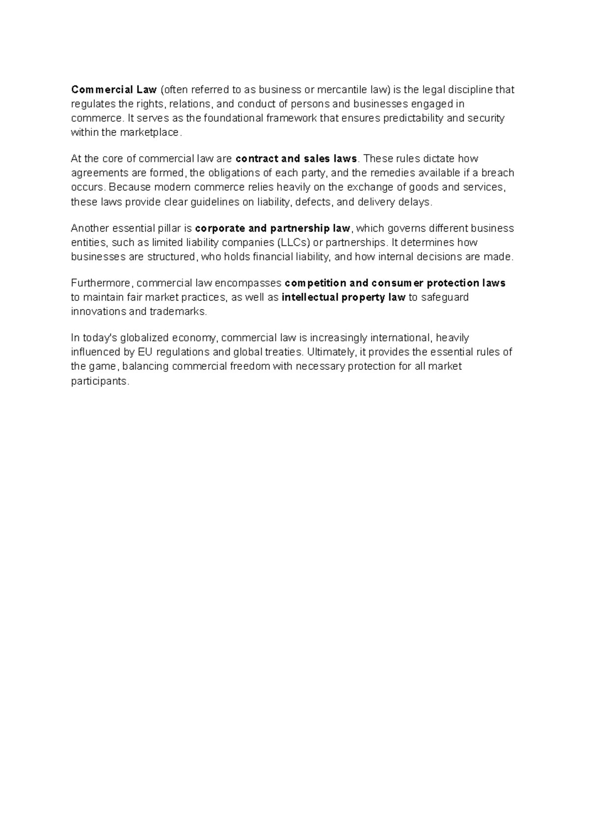 Commercial Law Overview: Key Principles and Frameworks - Studocu