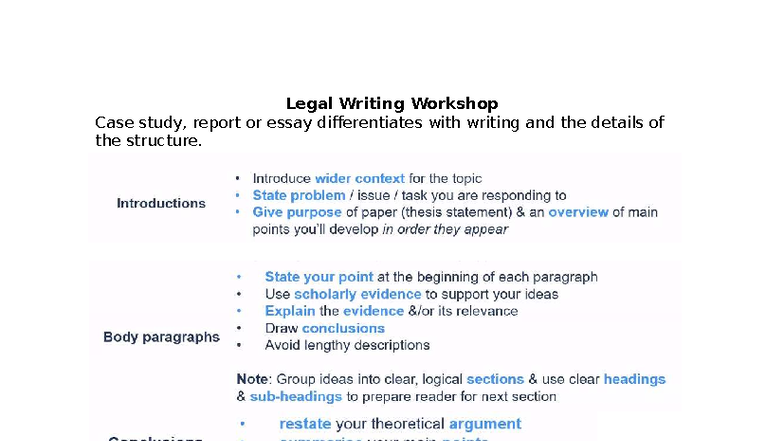 Legal Writing Workshop: Case Study on Structure and Clarity - Studocu